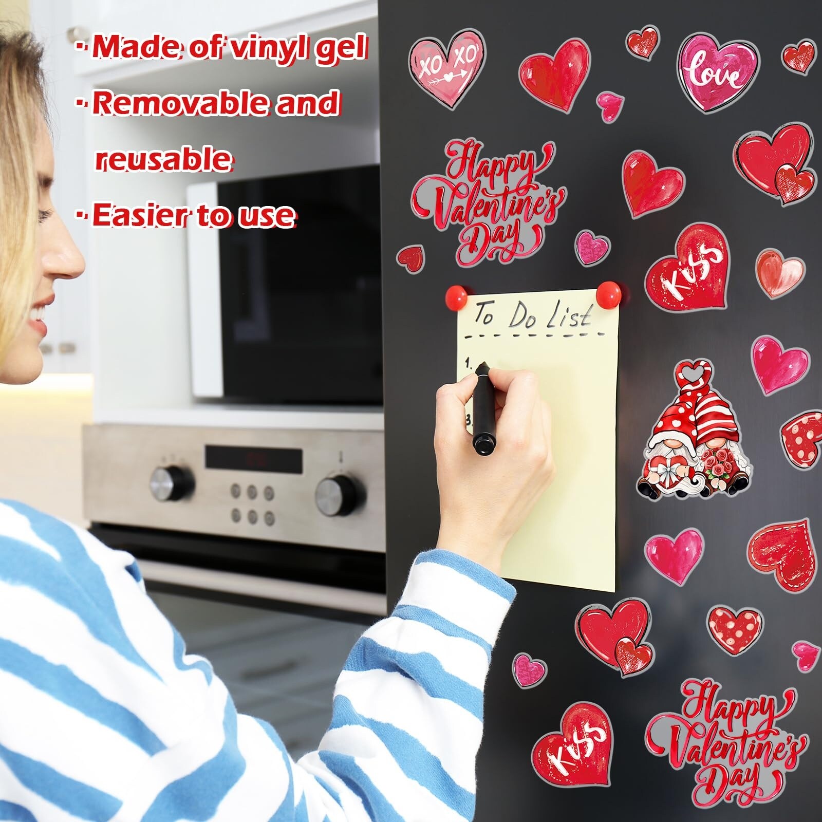 LAIFUCAM 32pcs Valentines Day Thick Gel Clings Red Pink Heart Gnome ...