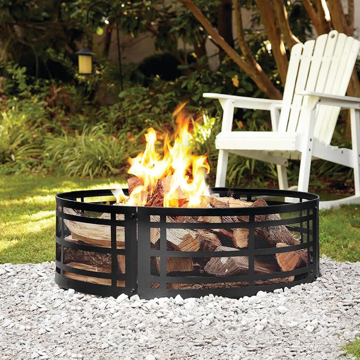 Bestier 36 in. Metal Wood Burning Outdoor Fire Pit Ring Round Lattice ...