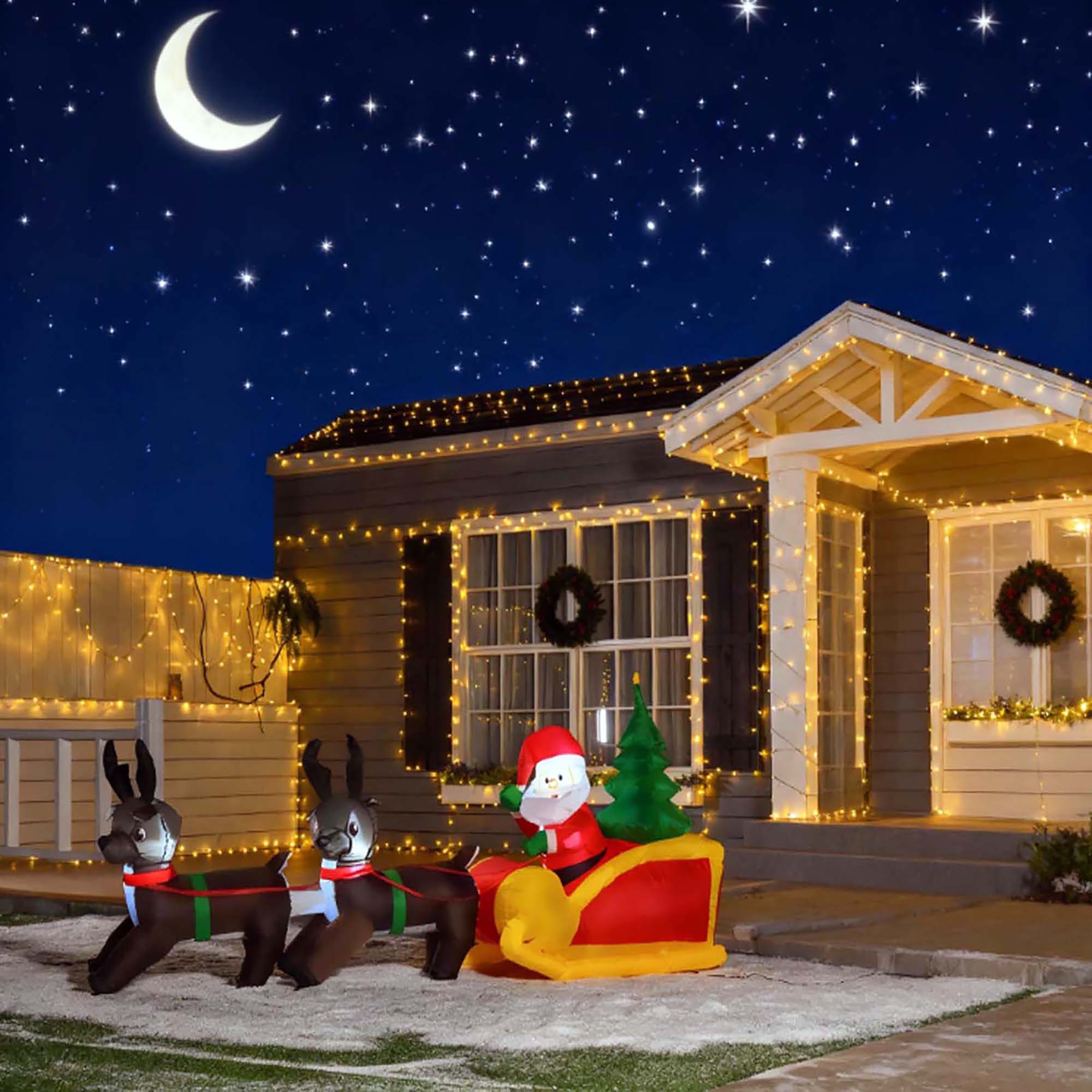 4FT Lighted Christmas Inflatable Santa Claus with Sleigh Reindeer ...