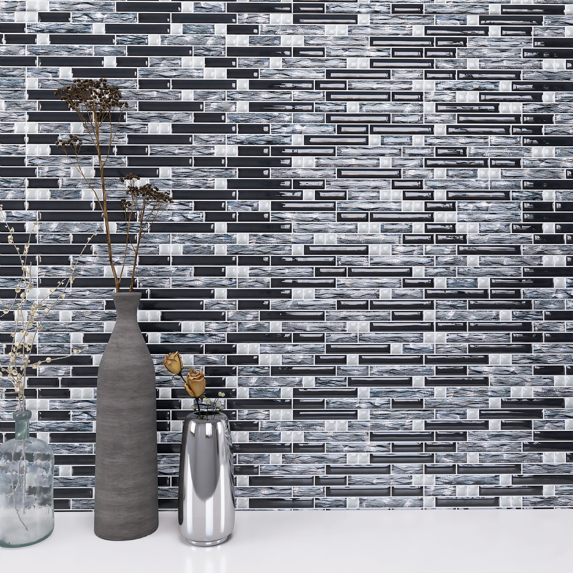Essential Tile Diamar Silver 11.82-in x 11.82-in Glossy Interlocking ...