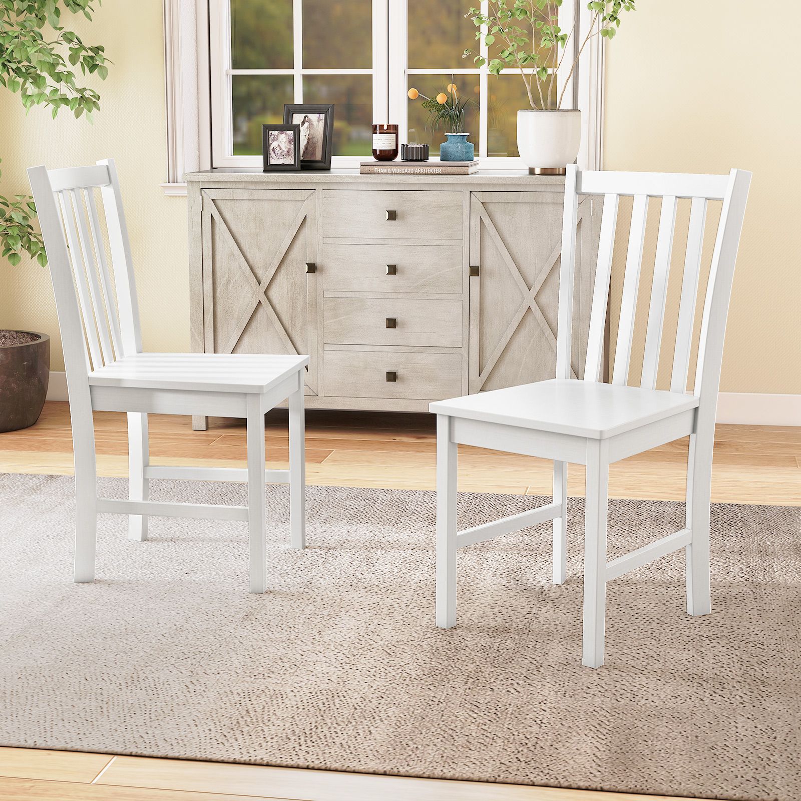 Slickblue Set of 2 Wooden Dining Chair Slat Back Chair (Rubber Wood ...