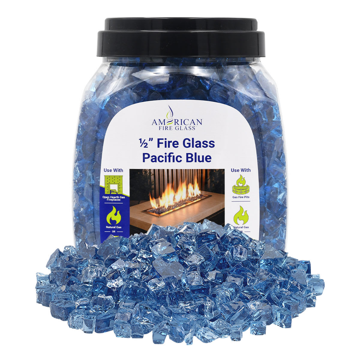 American Fire Glass Fire Glass - 1/2-in Pacific blue - 10-lb Jar for ...