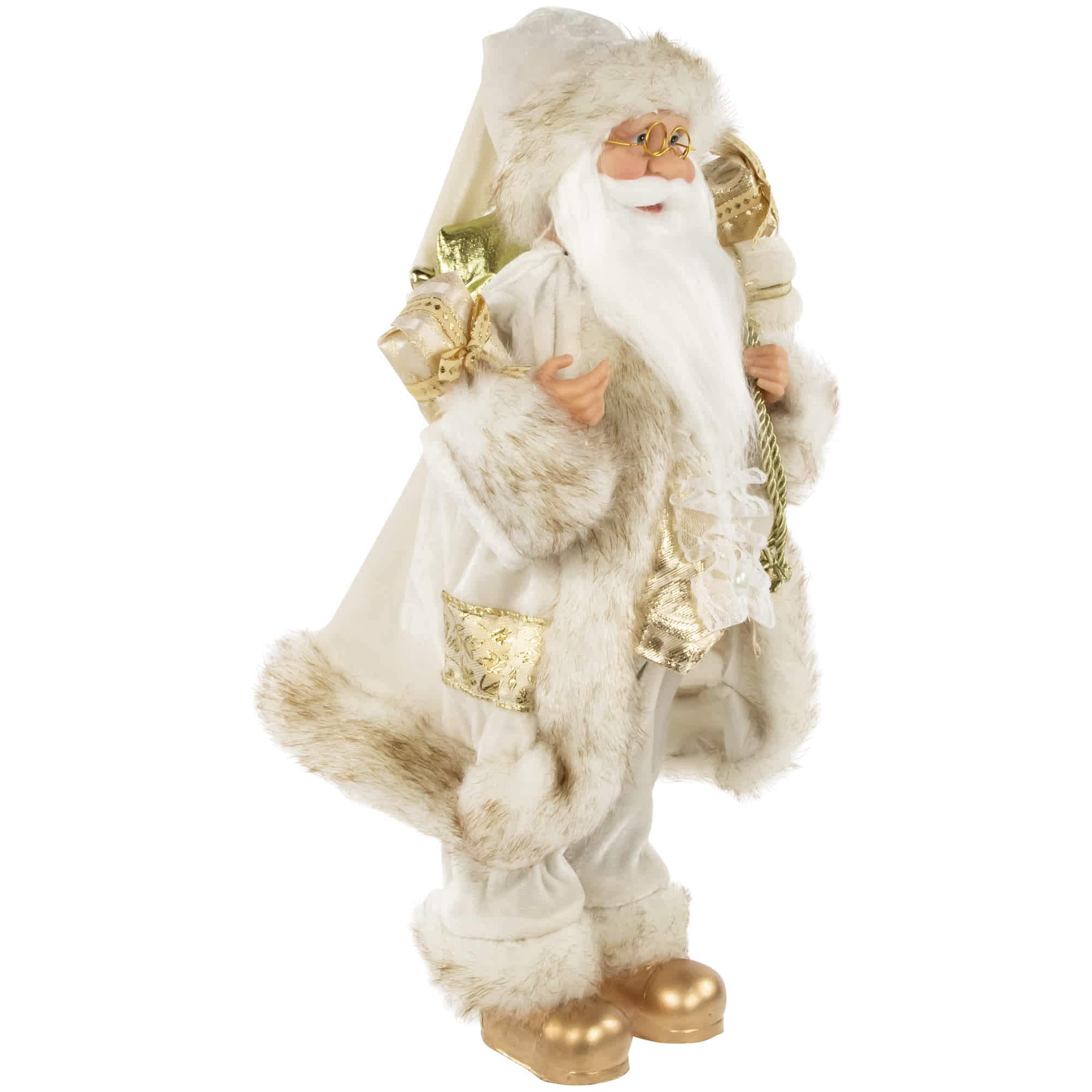 Northlight 18 inch Ivory and Gold Santa Claus with Gift Bag Christmas ...