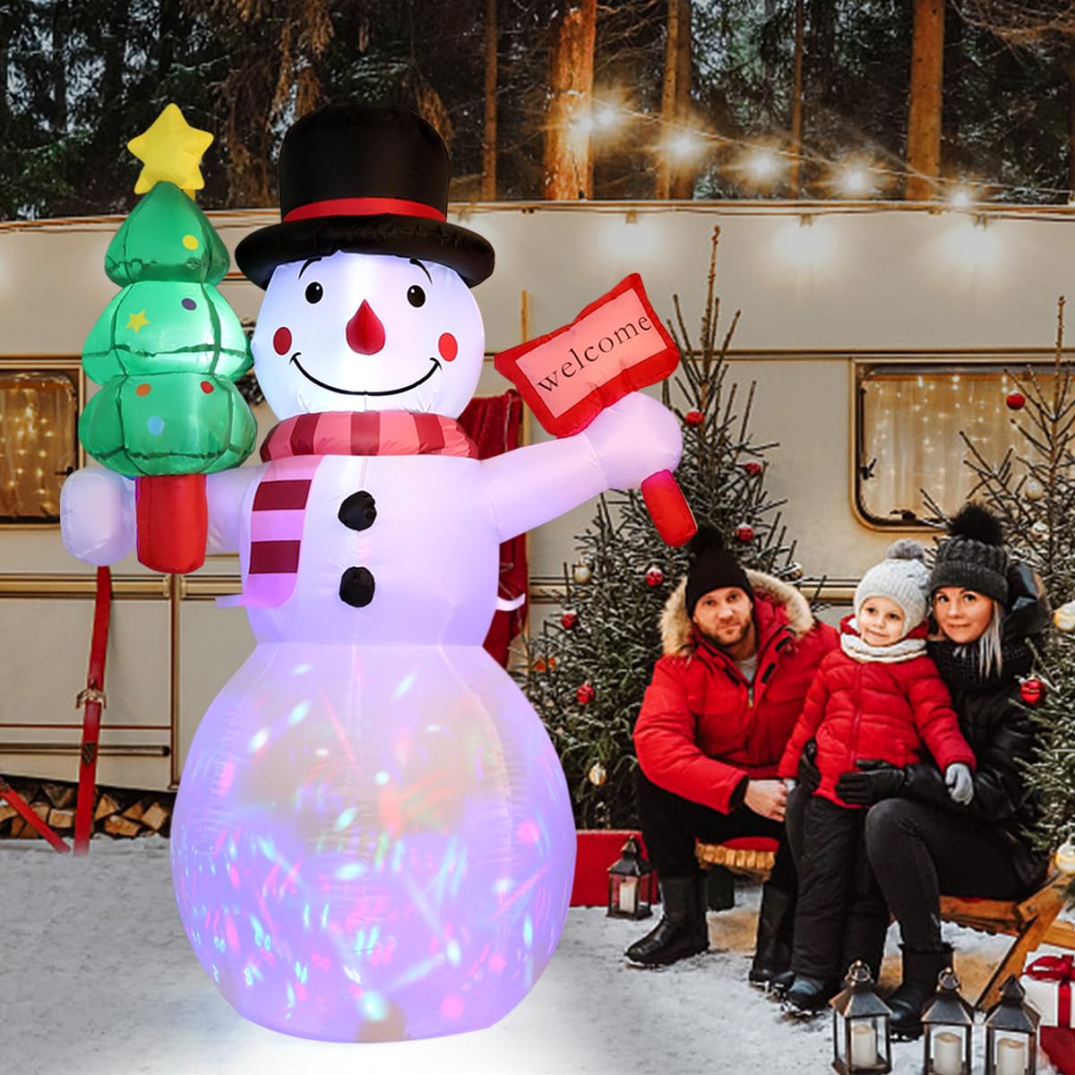 Etokfoks 5ft Inflatable Snowman Christmas Outdoor Decoration with LED ...