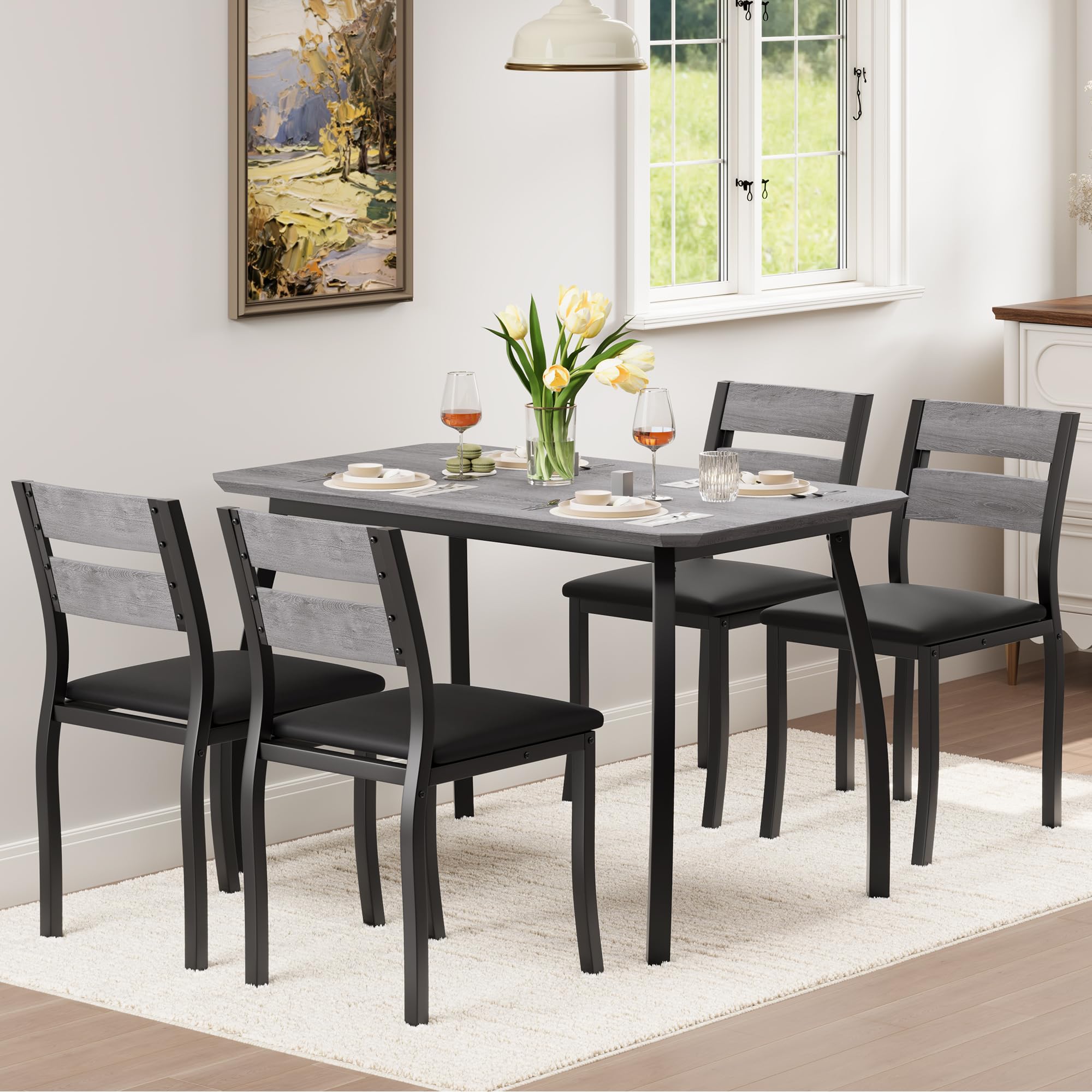 Garvee 5 Piece Farmhouse Dining Table Set for 4 Industrial Kitchen ...