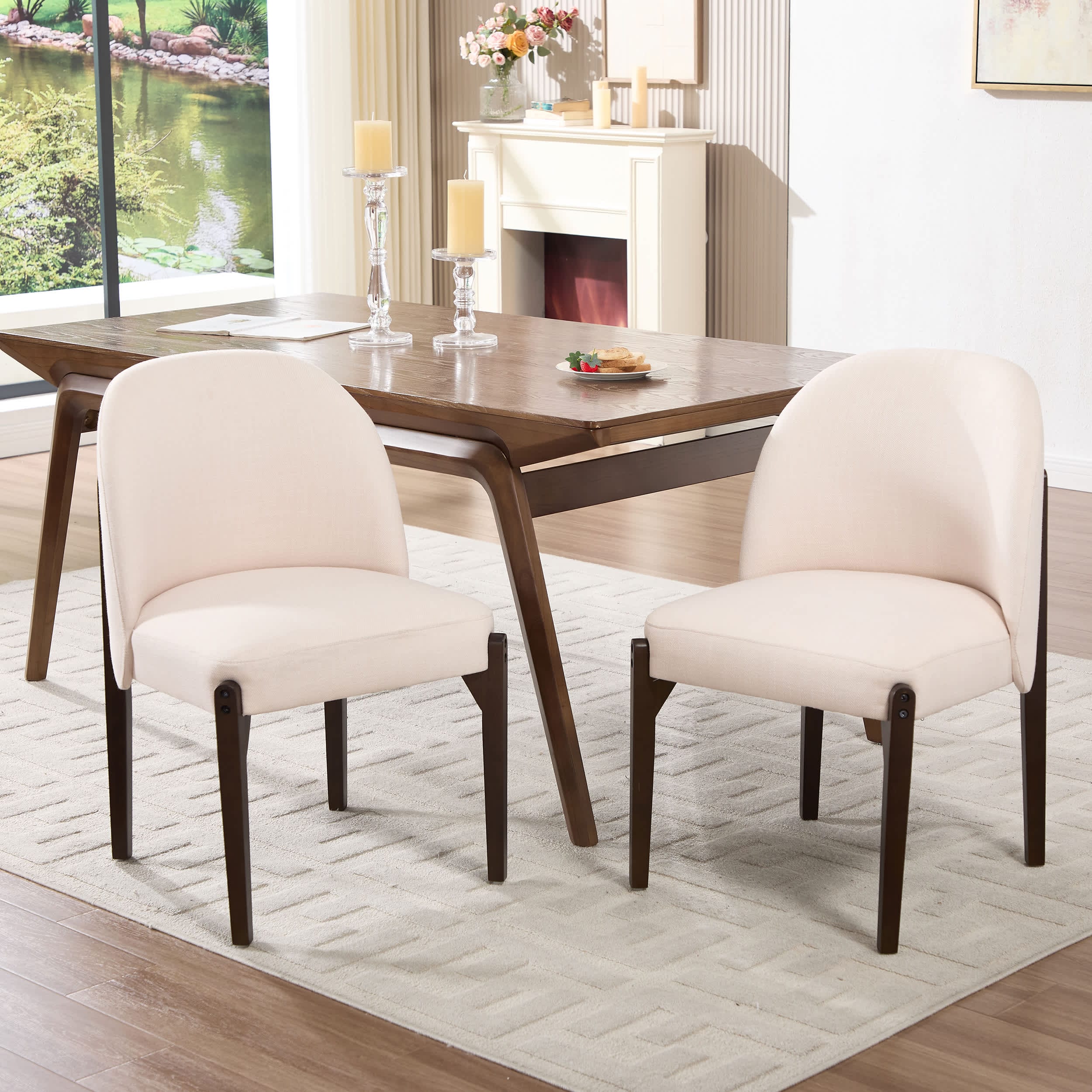 Vynxaria Set of 2 Modern Farmhouse Fabric Upholstered Wooden Dining ...