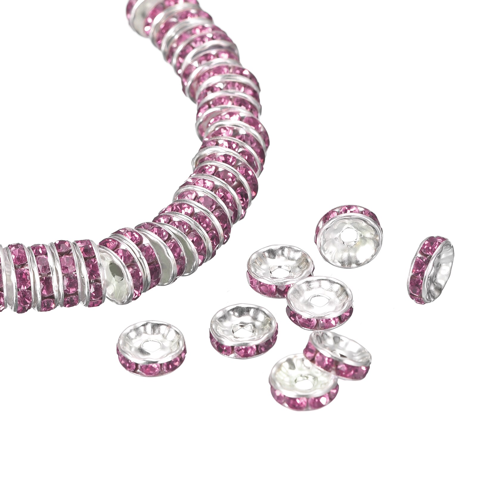 Unique Bargains 100pcs 8mm Rondelle Spacer Beads Silver Plated Purple ...
