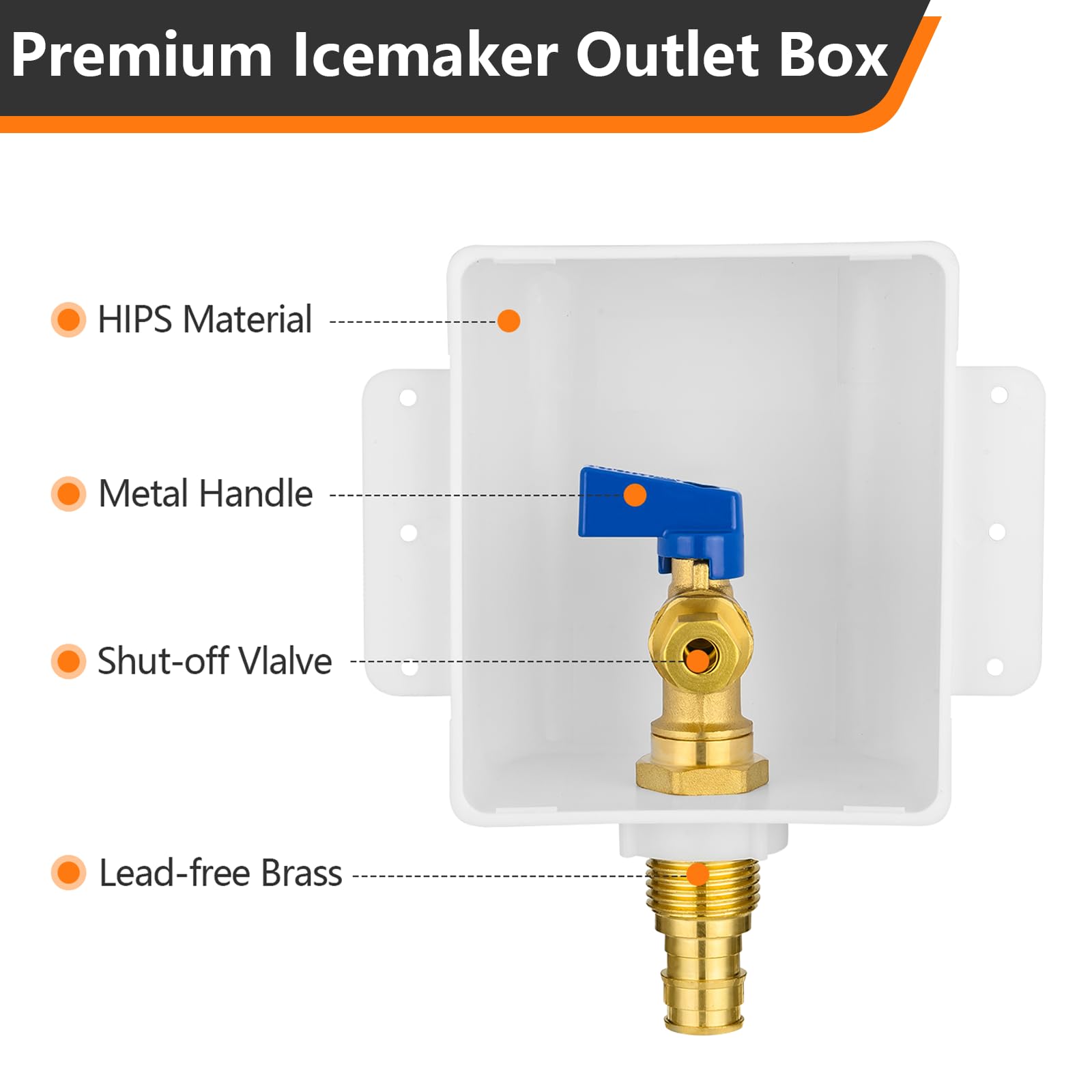 Etokfoks PEX-A Ice Maker Outlet Box with 1/4 Turn Shut Off Valve 1/2 ...
