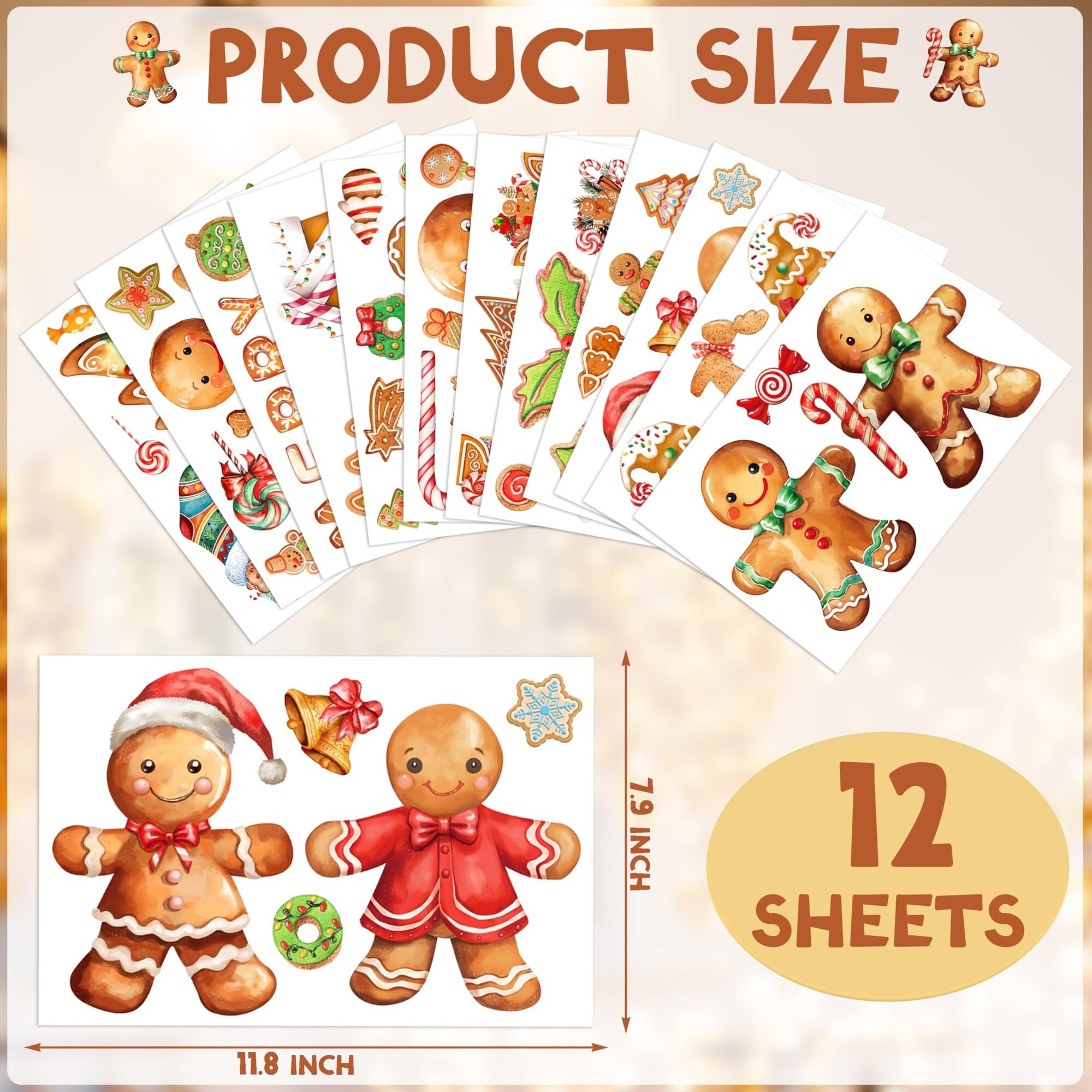 LAIFUCAM Christmas Gingerbread Candy Window Clings 12 Sheet Removable ...