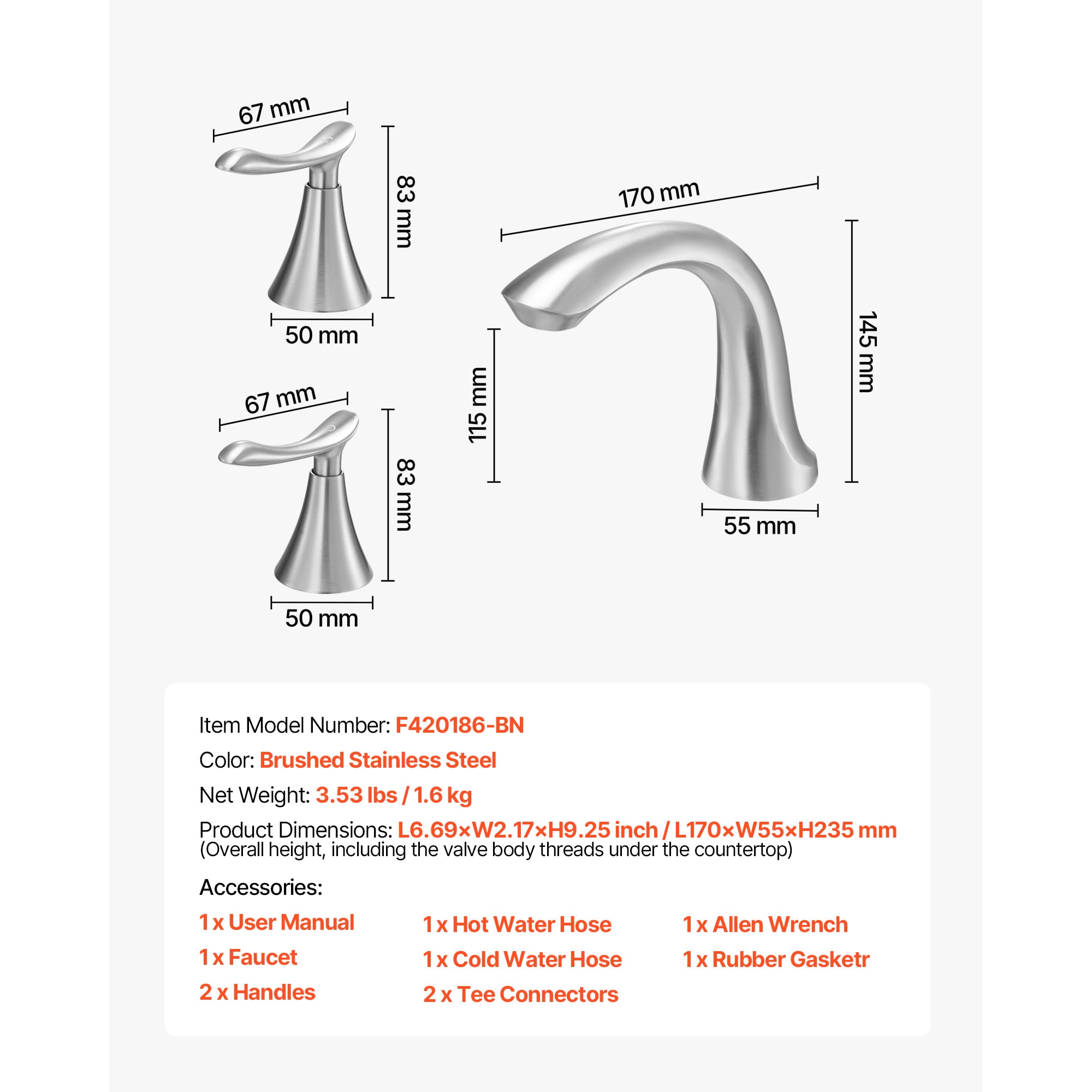 VEVOR Roman Tub Faucet 3 Hole Waterfall Bathtub Faucet Gooseneck Bath ...