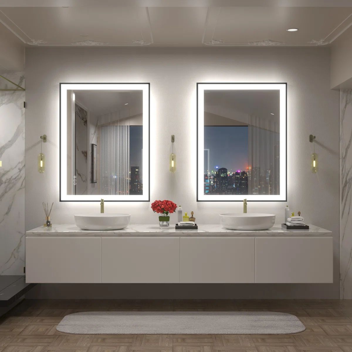 Blisstyle Anti- Fog Tempered Glass Dimmable 40-in x 30-in Framed ...