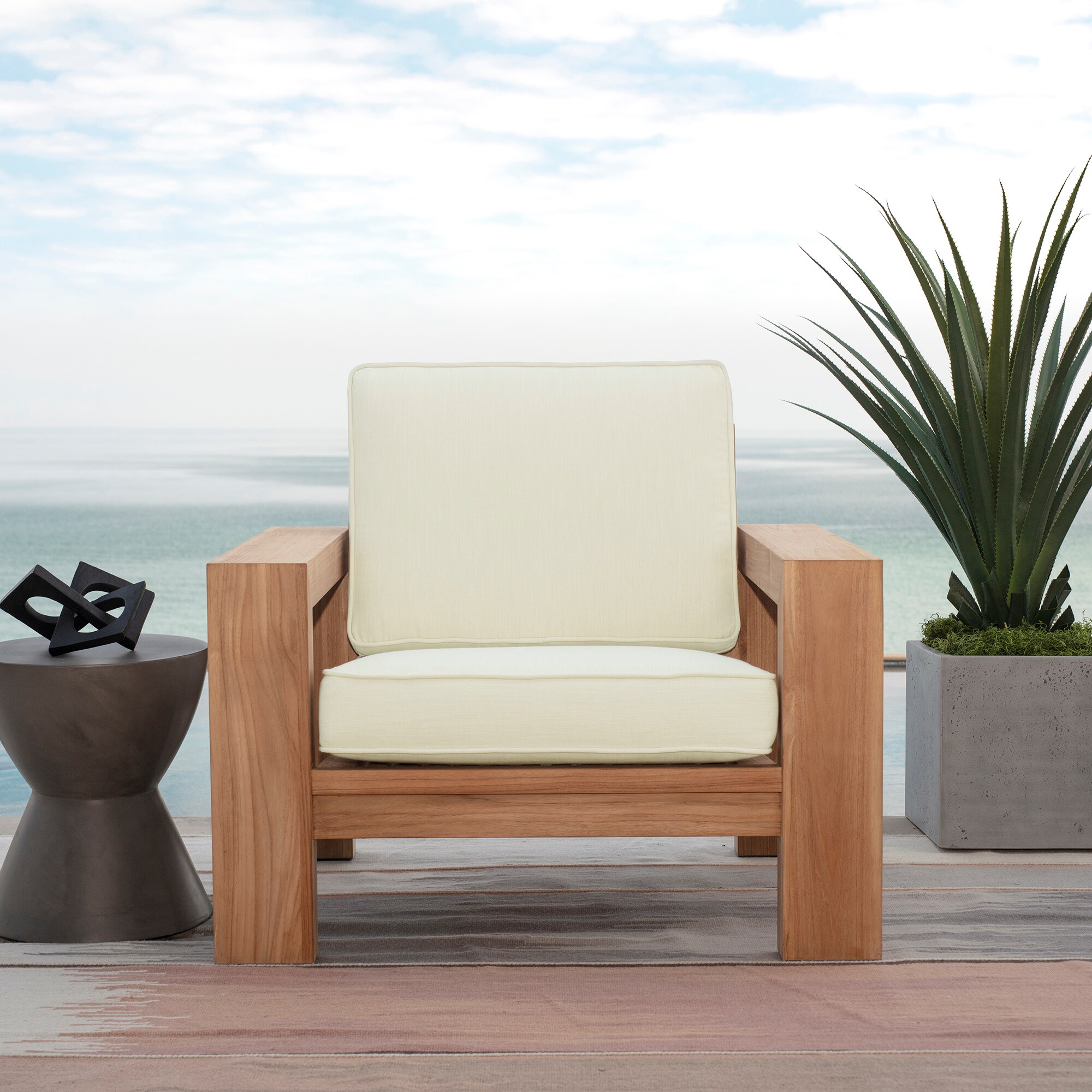 ARDEN 24-in x 24-in Cream Woven Solid Deep seat patio chair cushion in ...