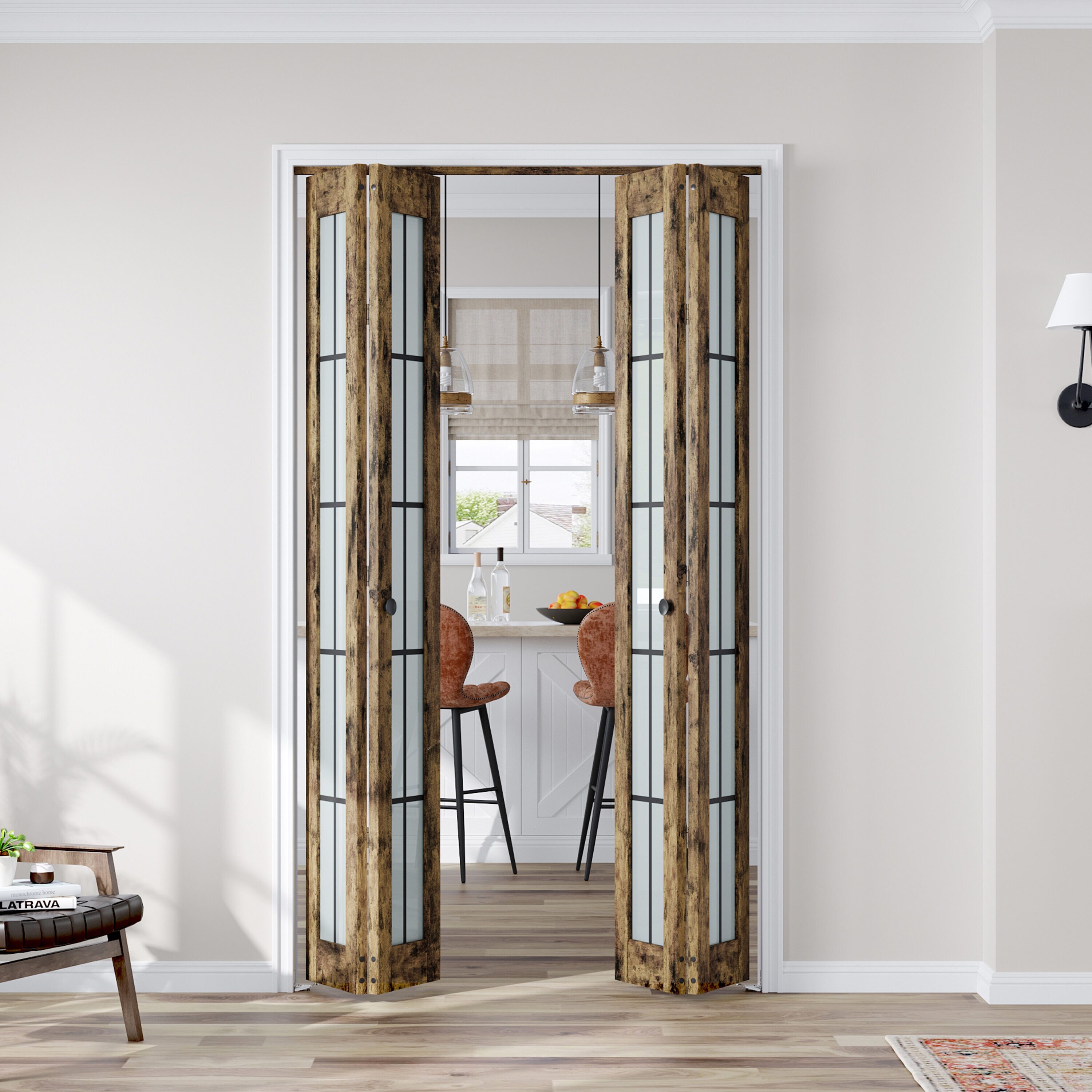 Fredbeck 48-in x 80-in Frosted Glass Textured Solid Core MDF Wood ...