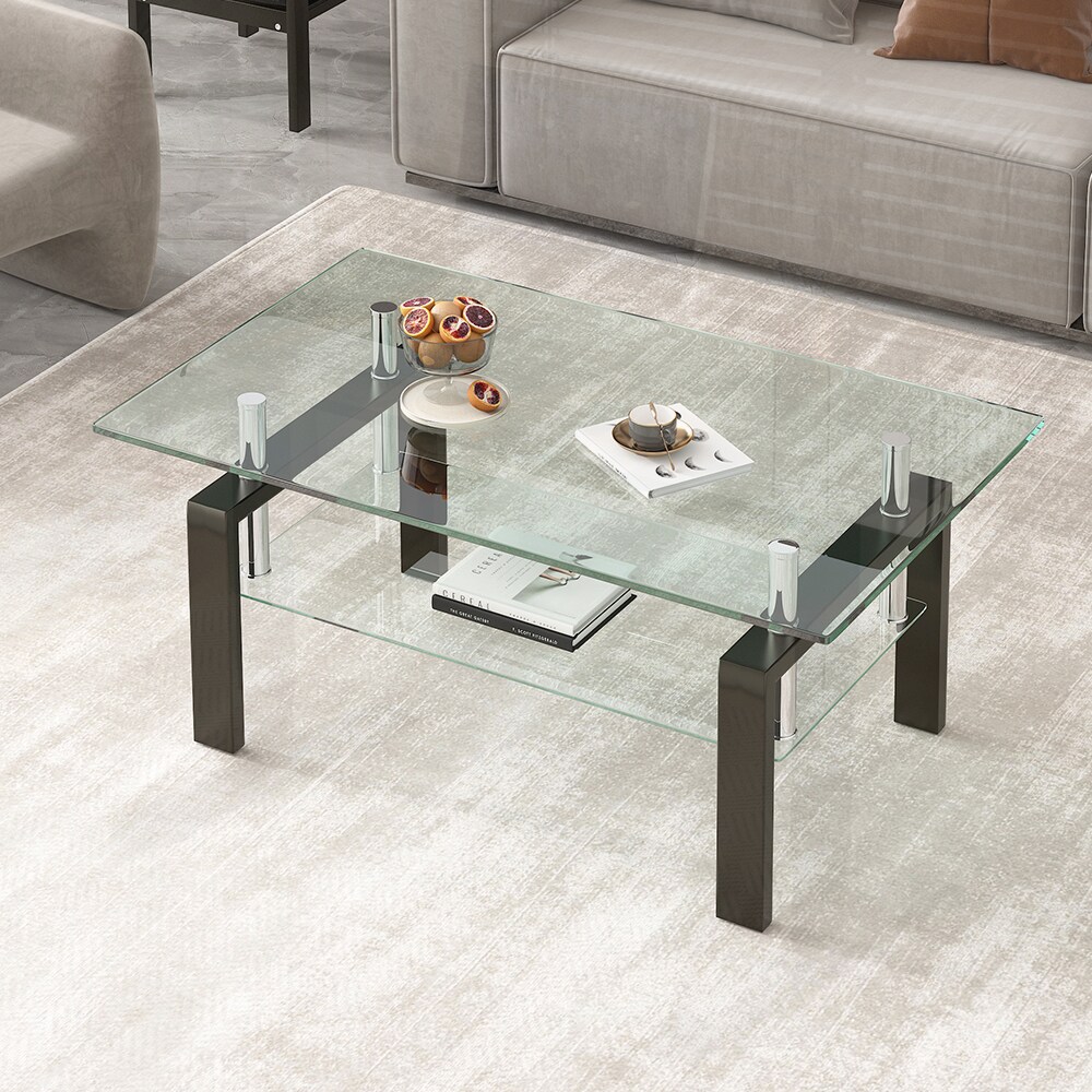 Watnature Tempered Clear Glass Coffee Table 2 Layer Living Room Center ...