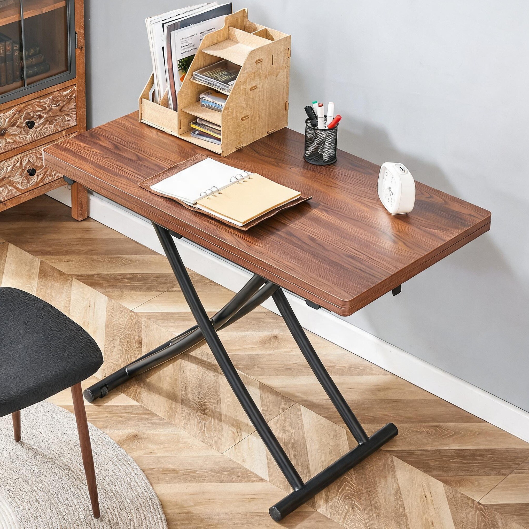 Watnature Minimalist lift table with height adjustment dark walnut MDF ...