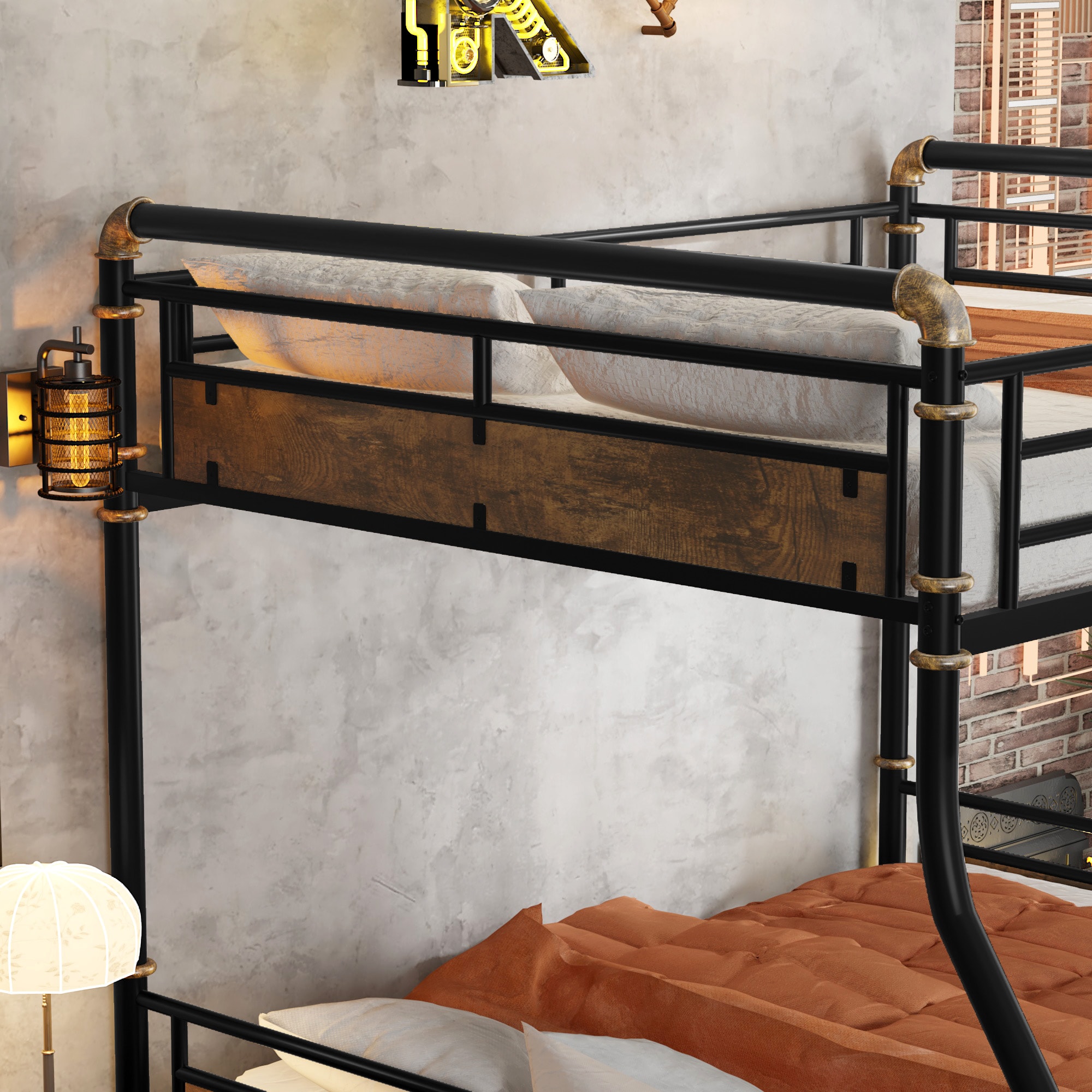 LUXEYARD Full XL over Queen Metal Bunk Bed Industrial Detachable ...