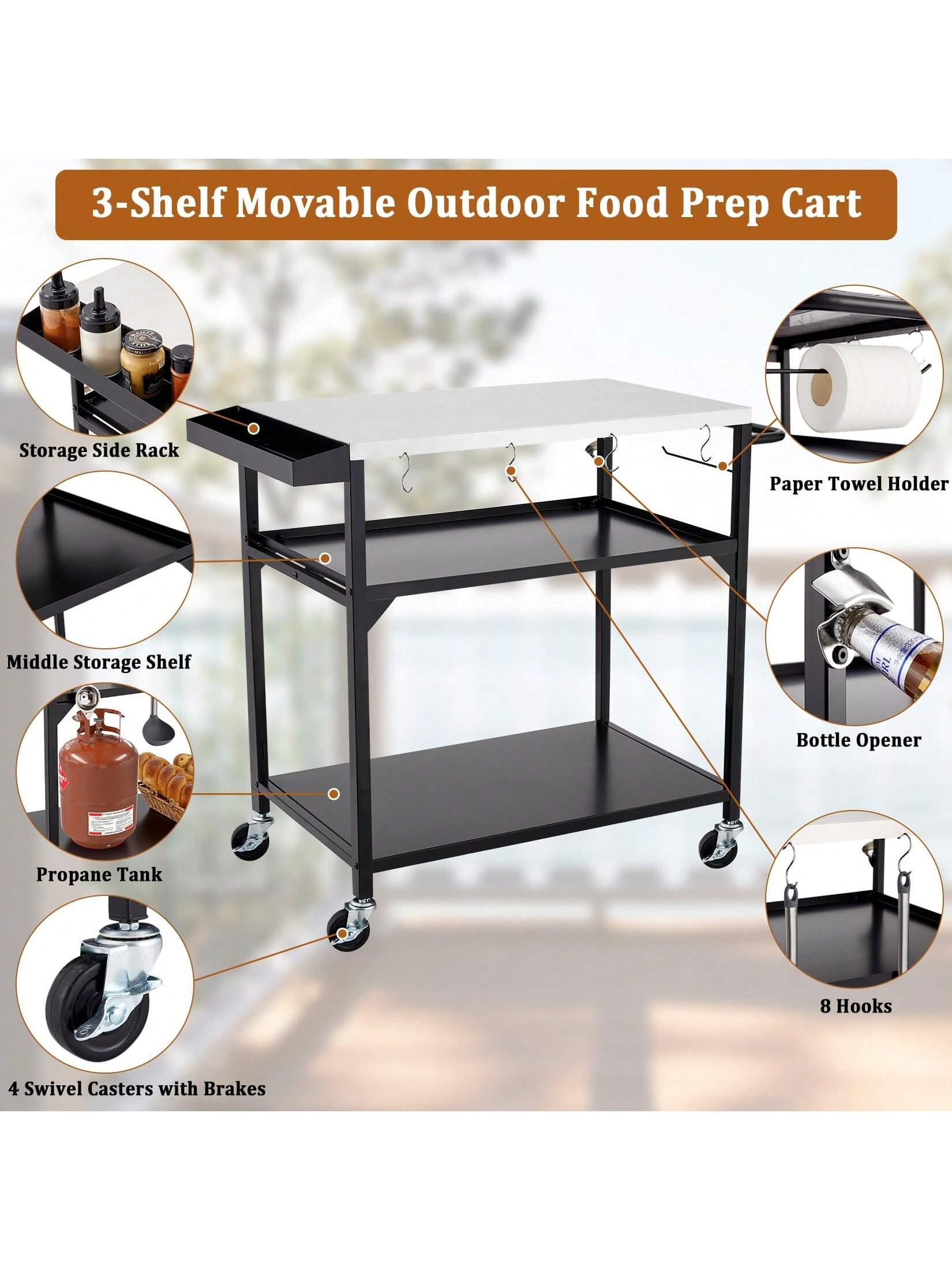 Qeetex Outdoor Grill Table Cart With 4 Wheels – Stainless Steel Pizza ...