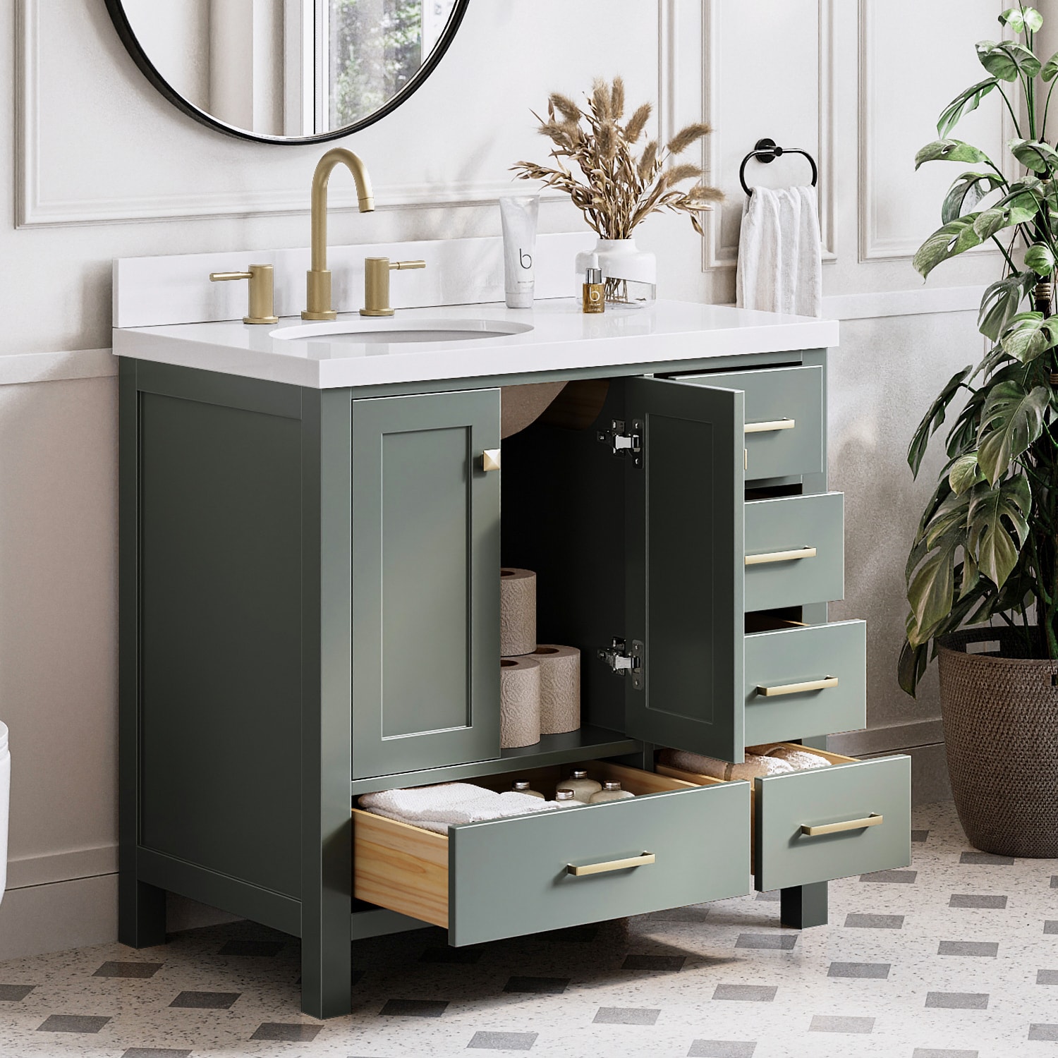 ARIEL Cambridge 36-in Vintage Green Undermount Single Sink Bathroom ...