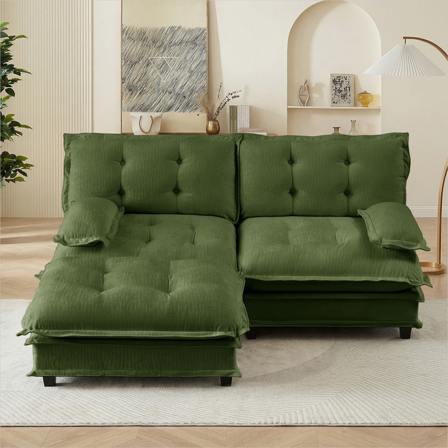 Watnature Modular Sectional Sofa with Ottoman 77-Inch L-Shape Chenille ...