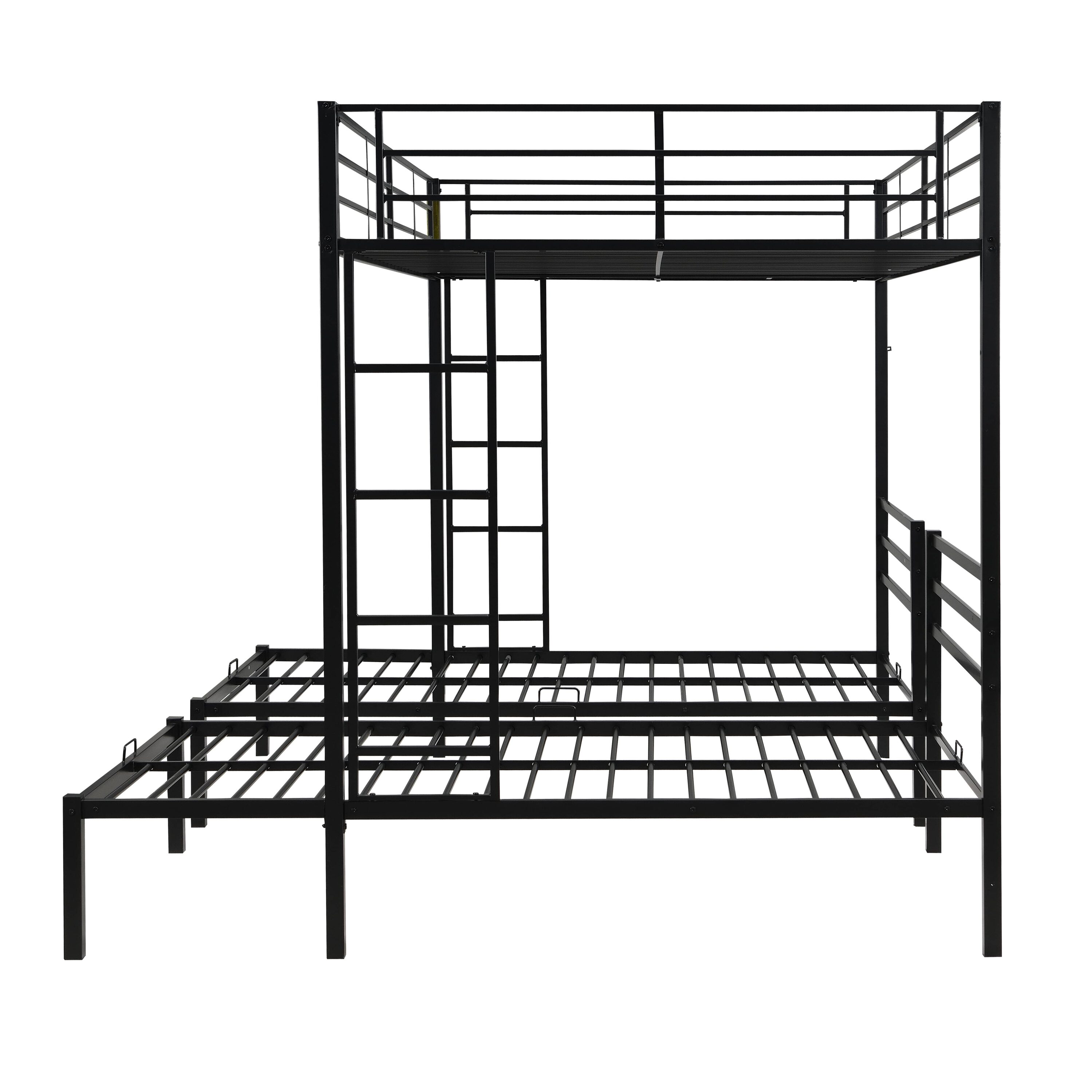 Vynxaria Black Metal Frame Full Twin Triple Bunk Bed Vertical Ladder ...