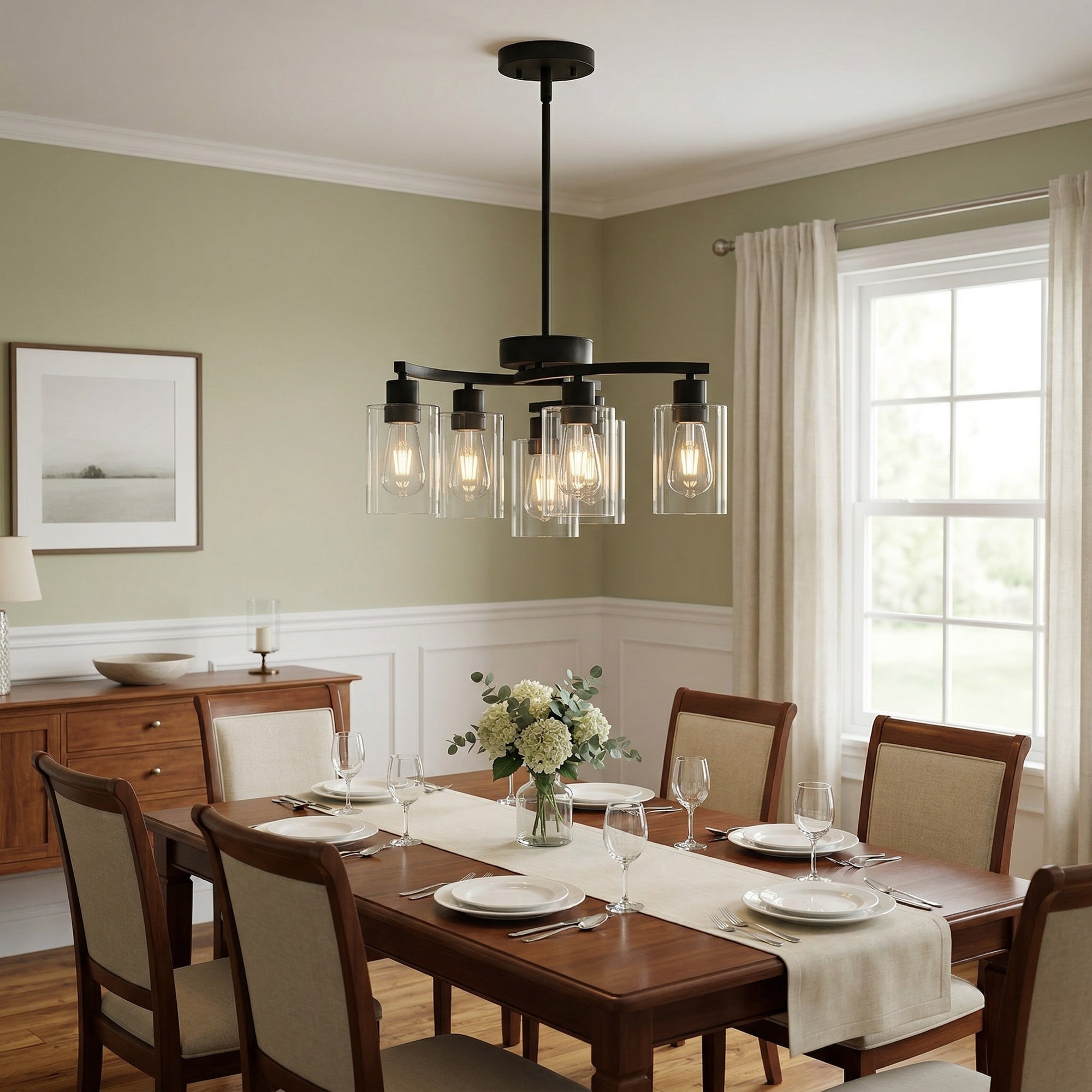 RCCFBHM 22-in Modern Farmhouse 6 Light Black Chandelier Contemporary ...
