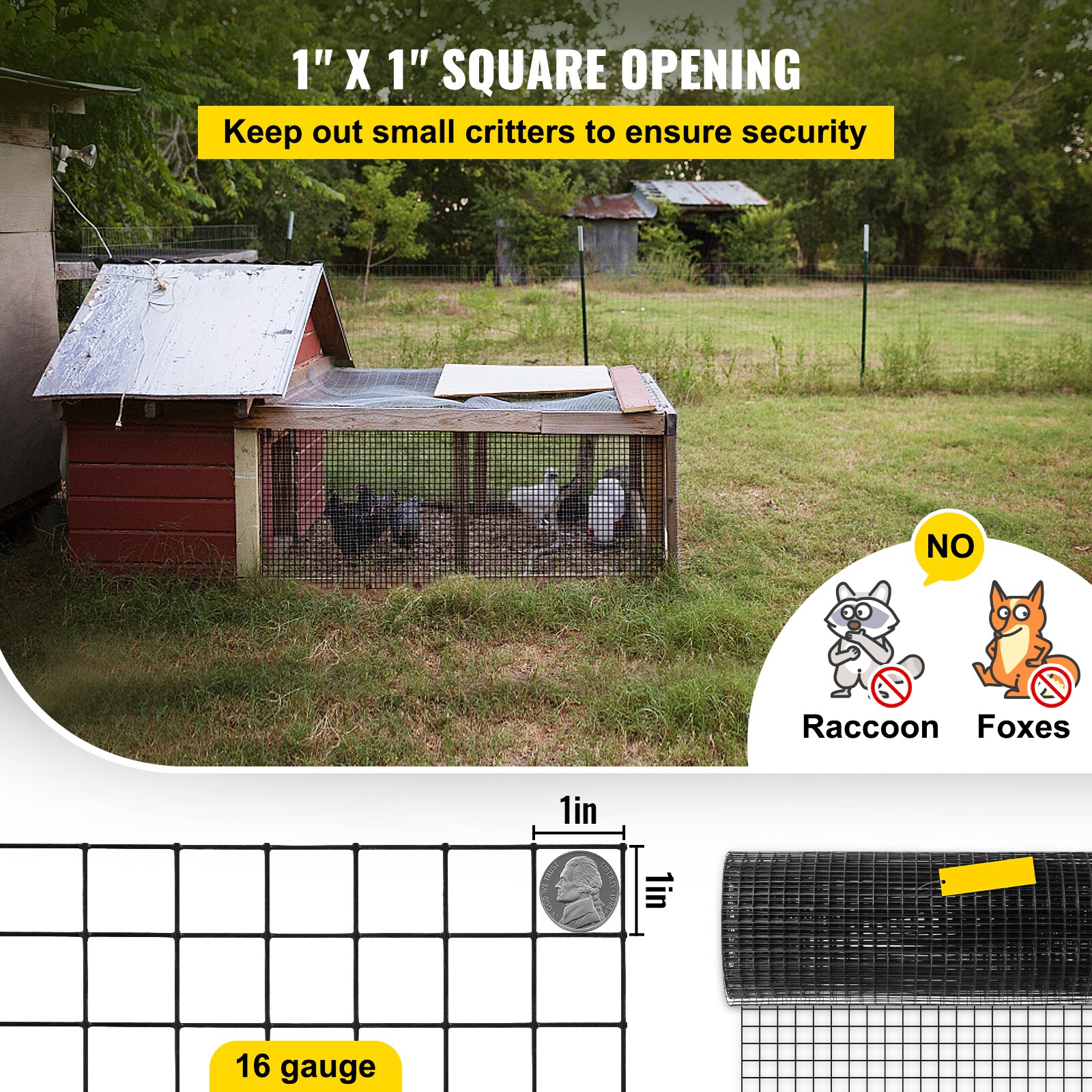 Mecale 24-in x 50-ft 1-in x 1-in Mesh 16-Gauge Vinyl-Coated Hardware ...