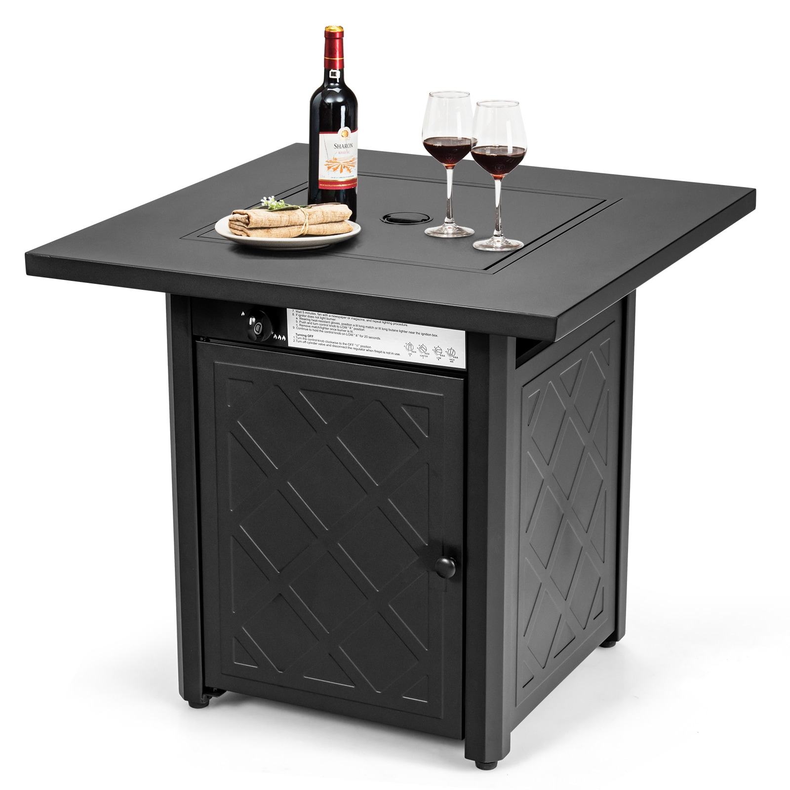 Slickblue 28 Inch W Black Steel Fire Pit Table with Stainless Steel ...