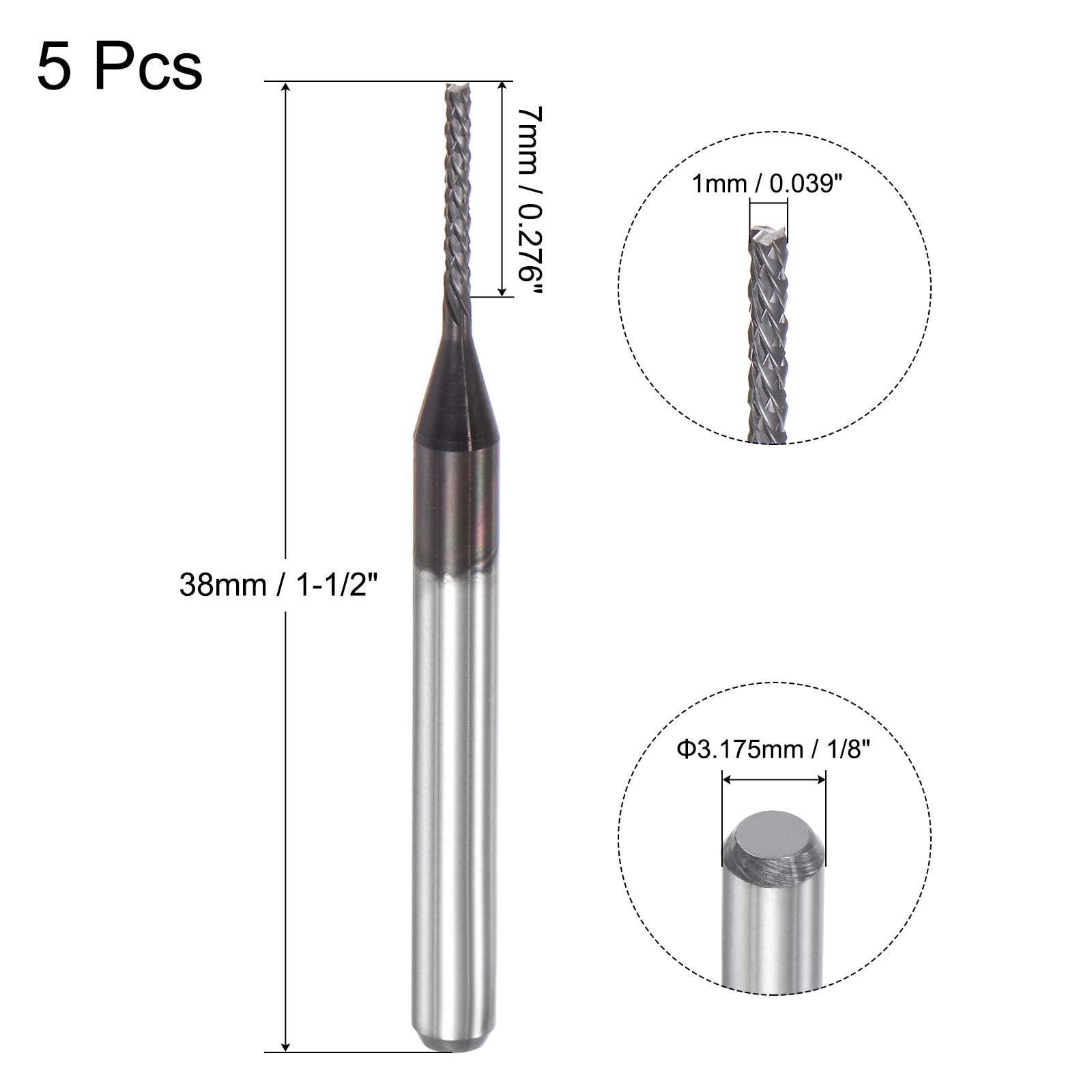 Unique Bargains 5pcs End Mill CNC Router Bits 1mm x 7mm 1/8-Inch Shank ...