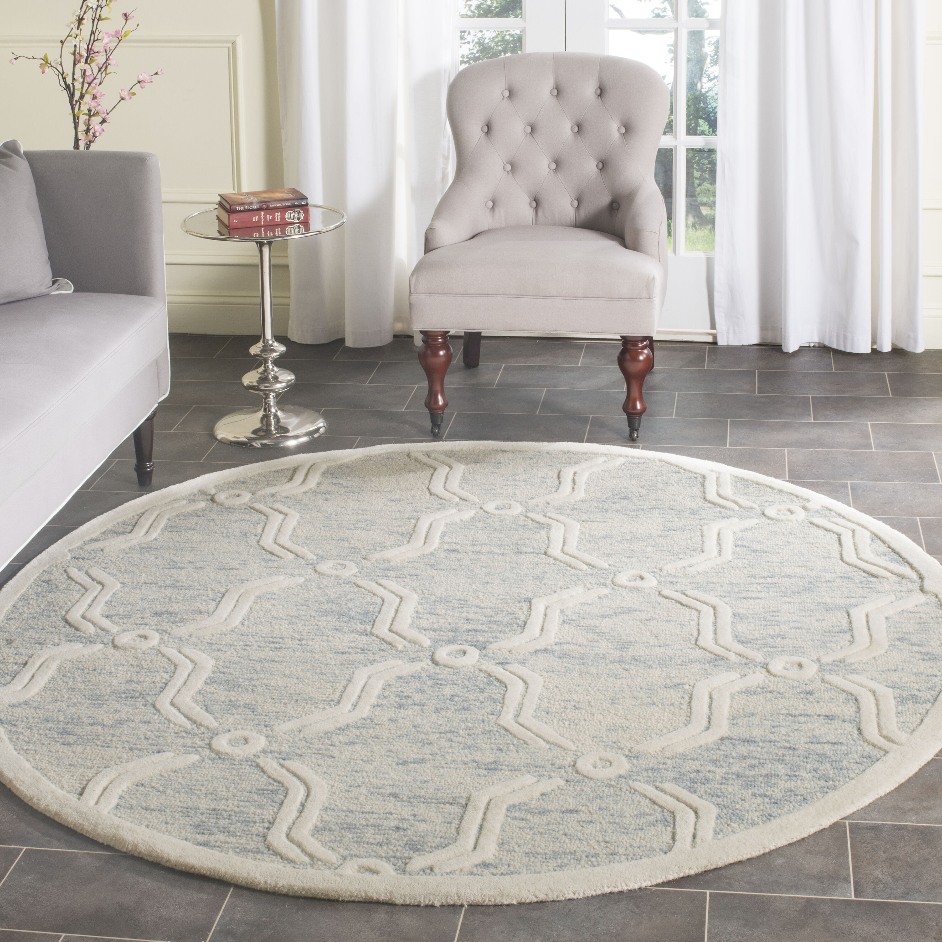 Safavieh Cambridge 728 Light Blue/Ivory Contemporary 6ft x 6ft Round ...