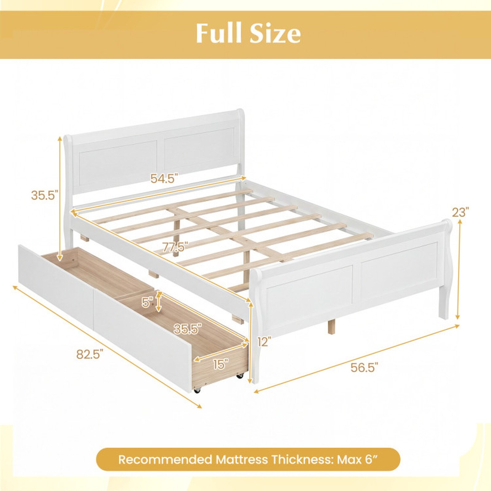 SUGIFT Full Size Bed Frame with 2 Storage Drawers and Footboard for ...