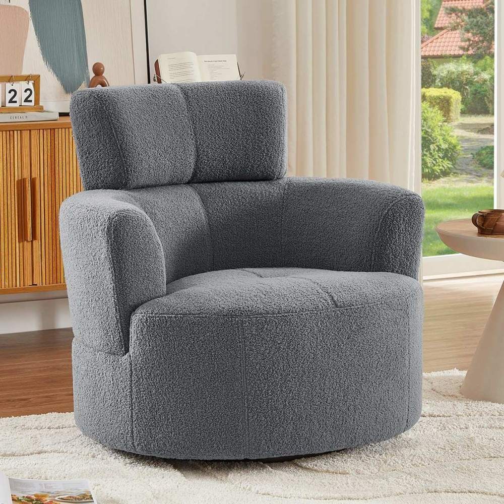 Coolbibila Modern Gray Upholstered Swivel Accent Chair with Round ...