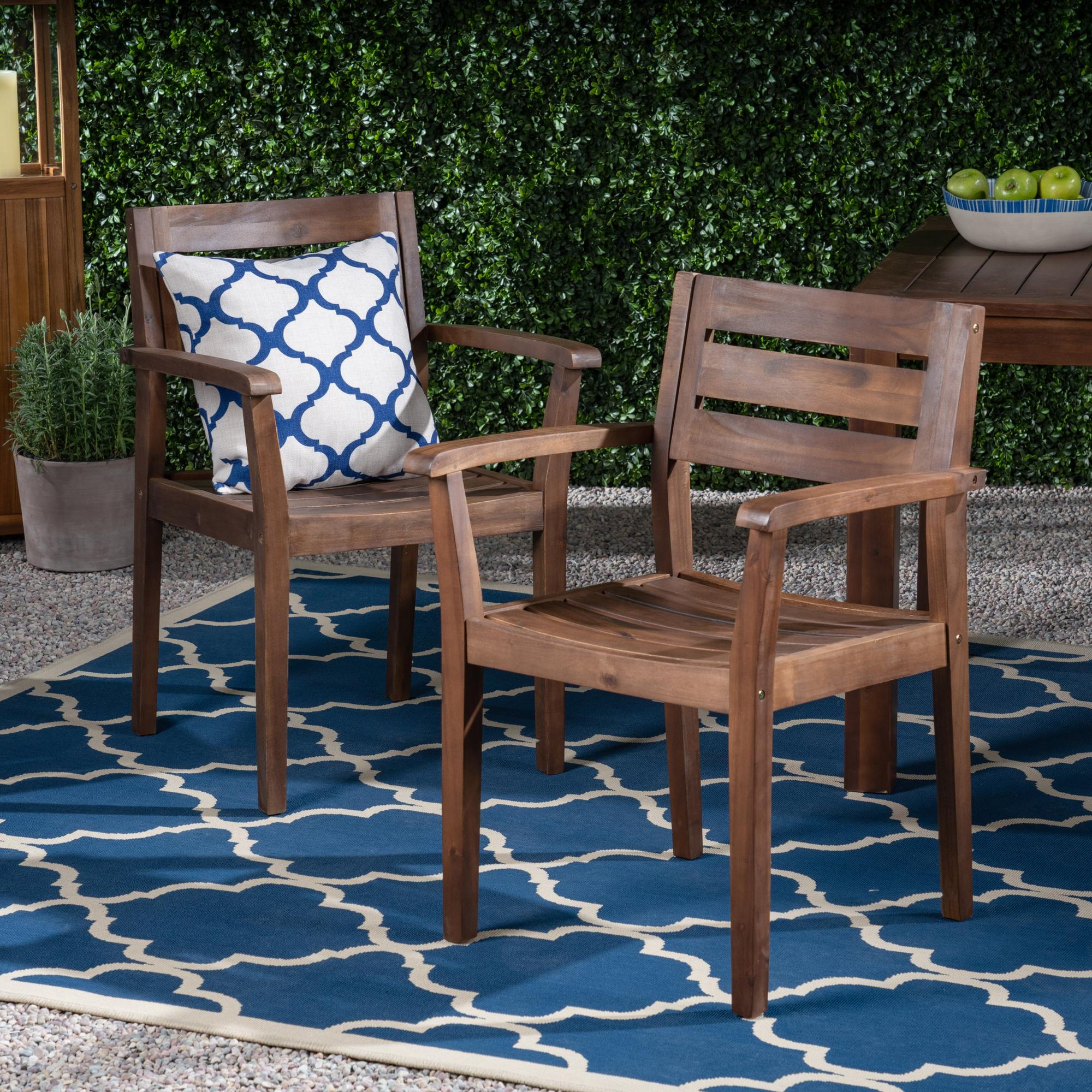Watnature Outdoor Dining Chairs Modern Acacia Wood Set of 2 Dark Brown ...