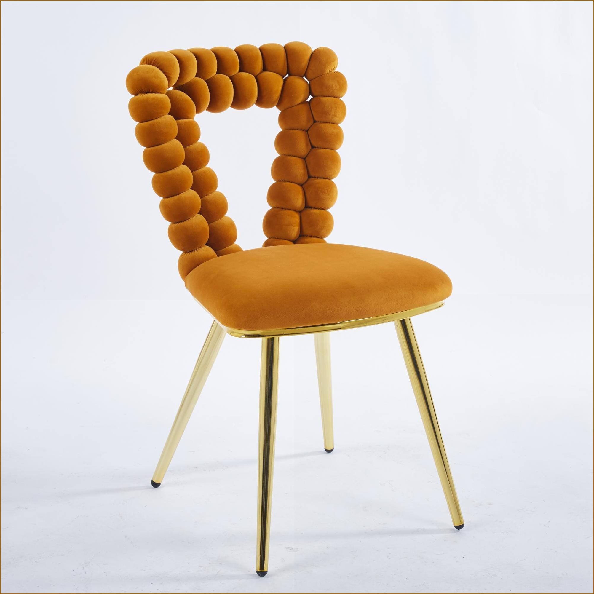 Watnature Set of 4 Modern Orange amp Gold Accent Chairs Soft Cushioned ...