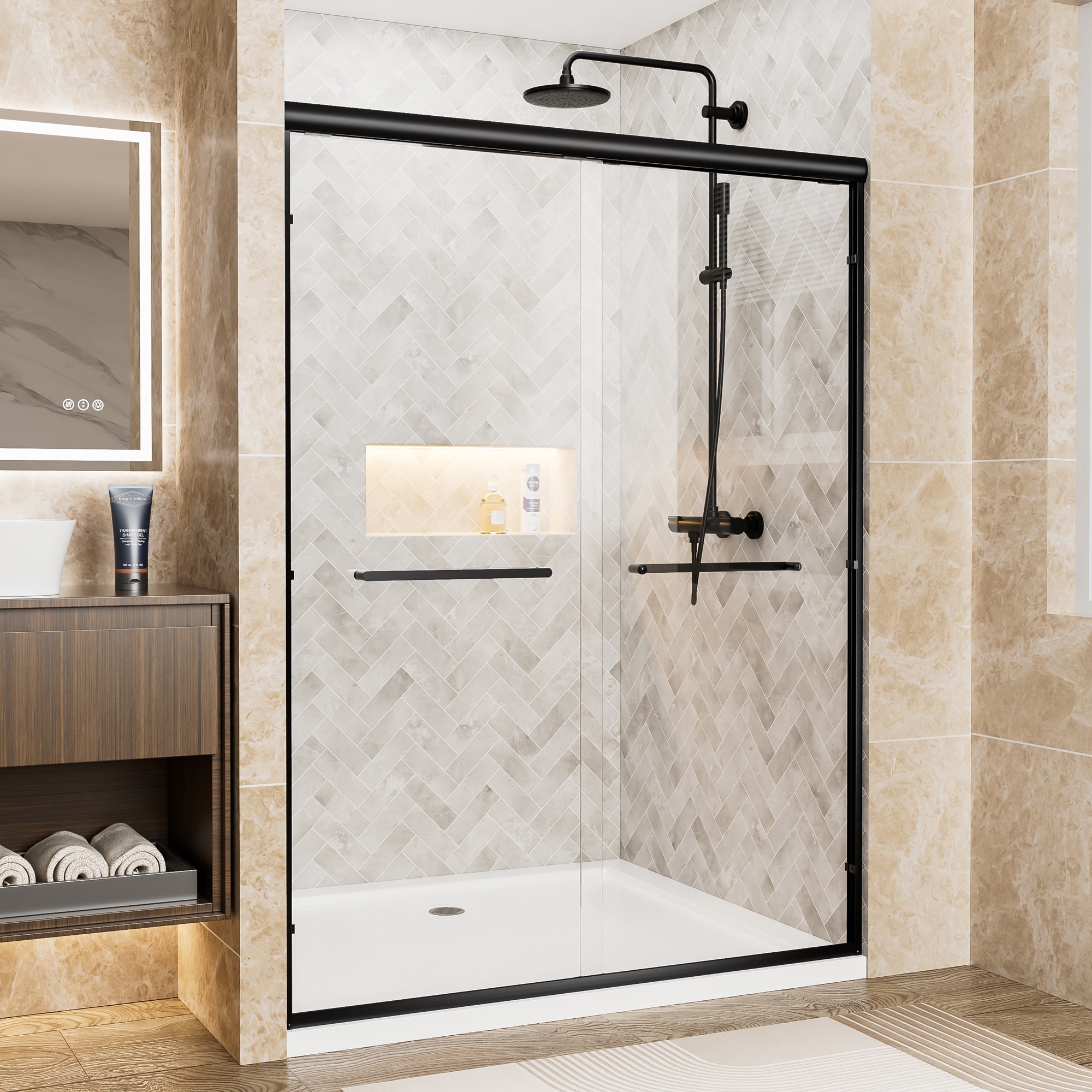 Tatayosi 50-54x72 Inch Matte Black Aluminum Frame Double Sliding Shower ...