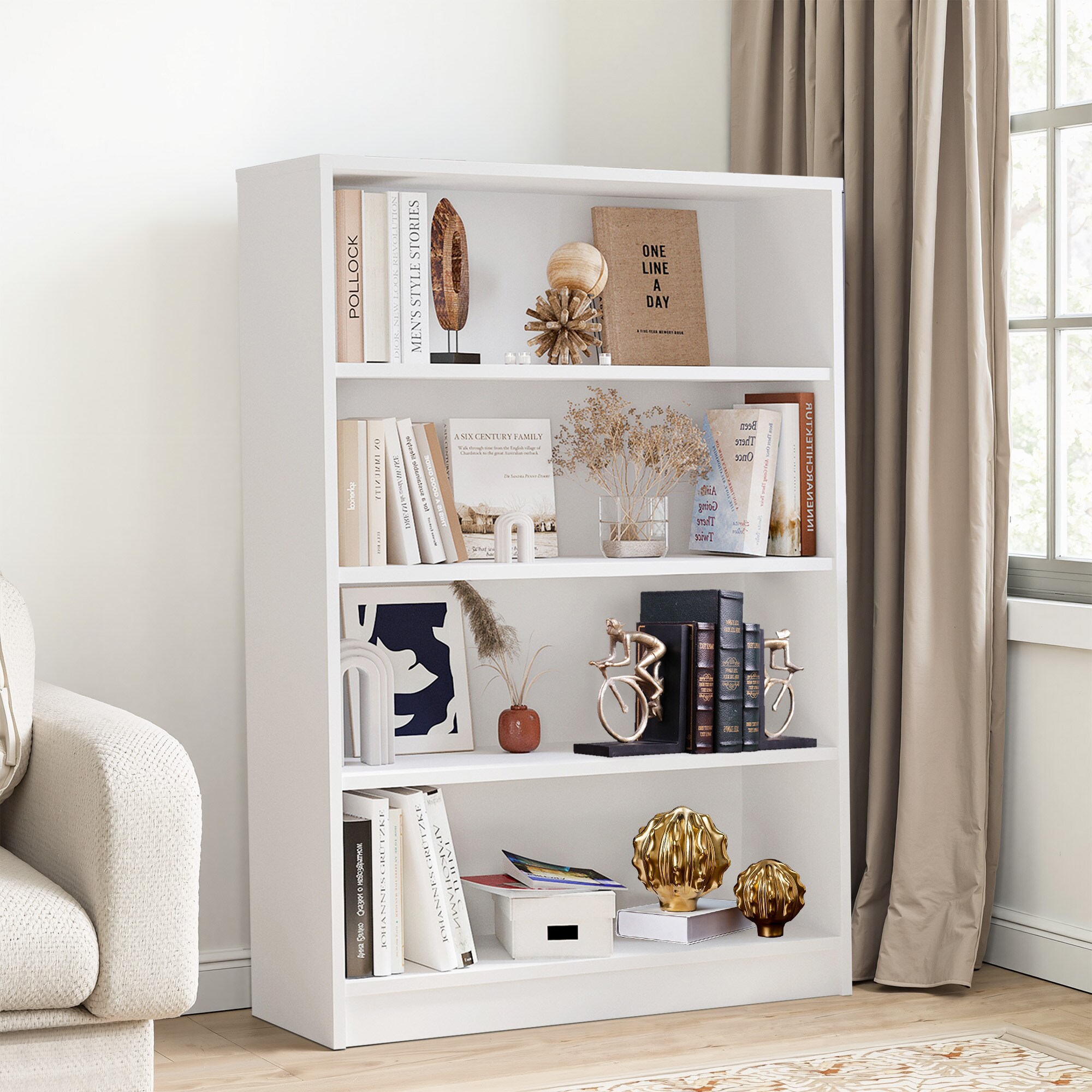 Wooakway 4 Tier Open Bookshelf Tall Bookcase Storage Shelving Unit Anti ...