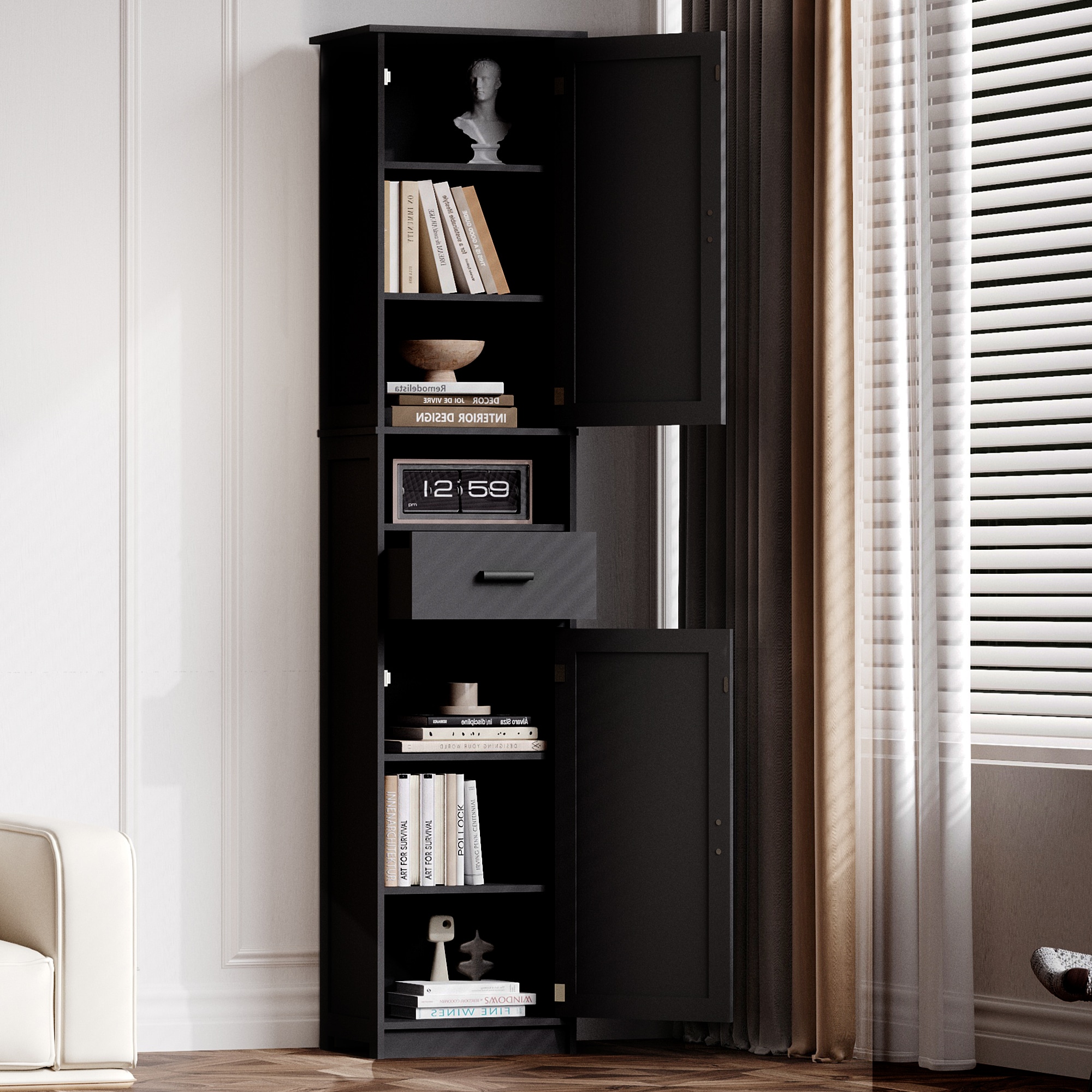 Tatayosi 69inch H Tall Bathroom Storage Cabinet with 2 Barn Doors and 1 ...