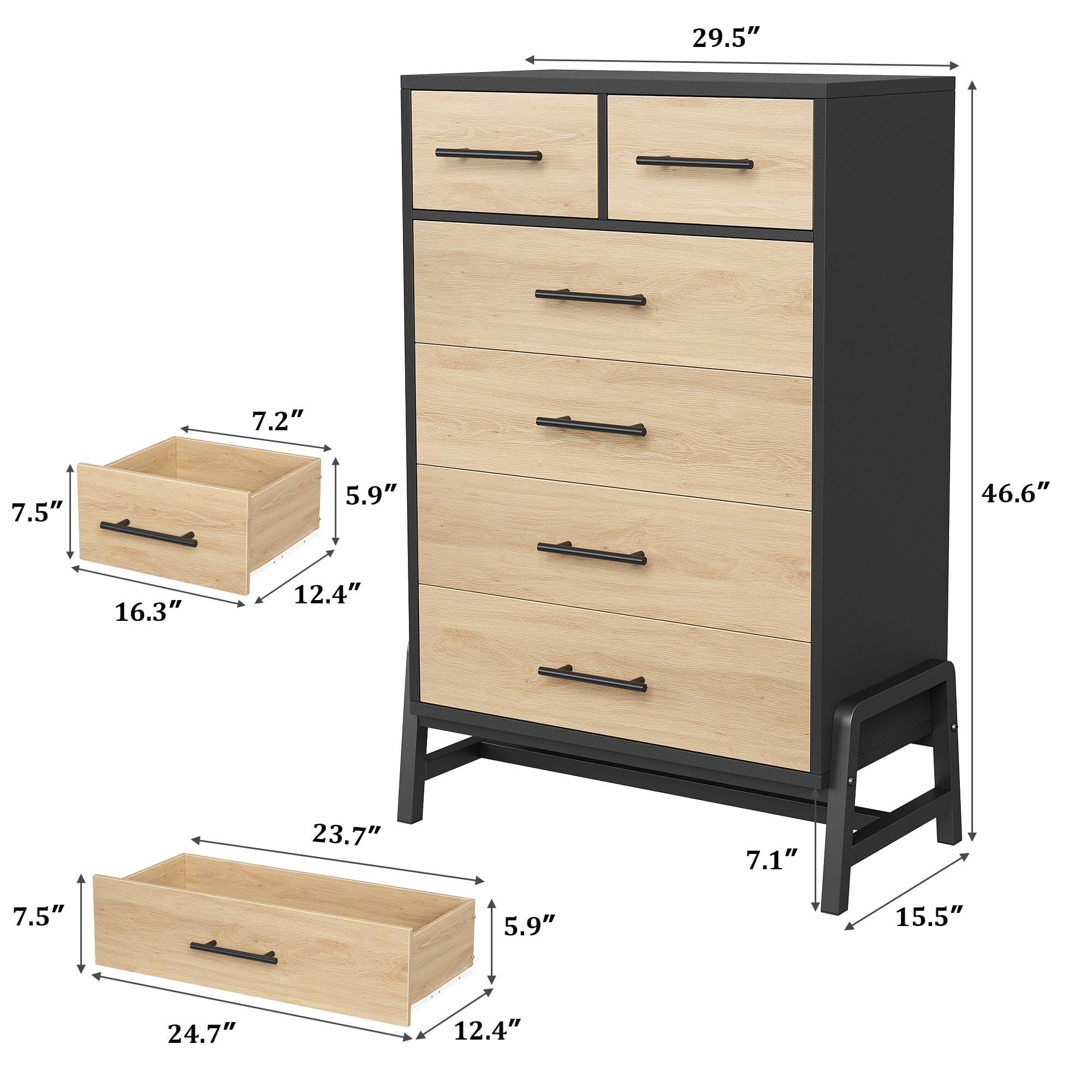 Qeetex 6 Drawer Tall Dresser with Storage Freestanding Wood Chest for ...