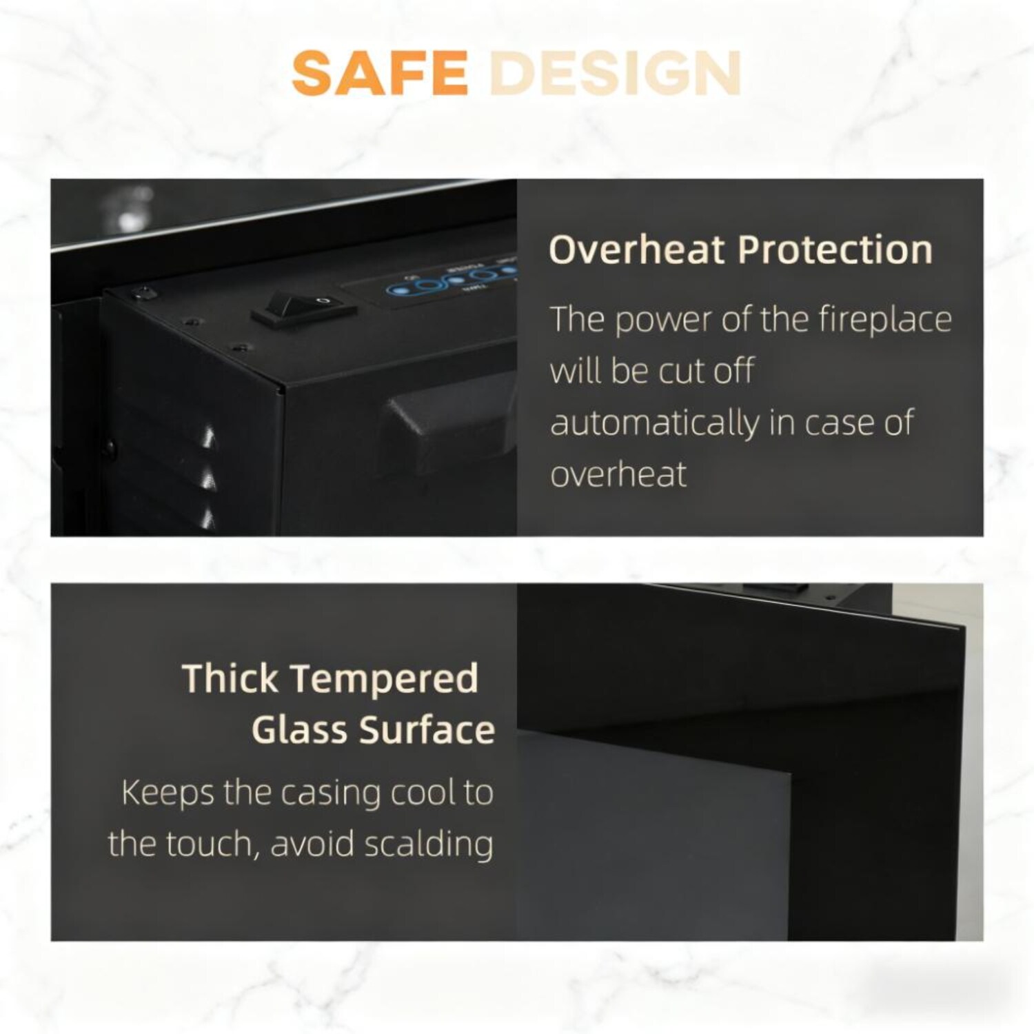 REIBII Black Electric Fireplace Heater Wall-Mounted with Multi Color ...