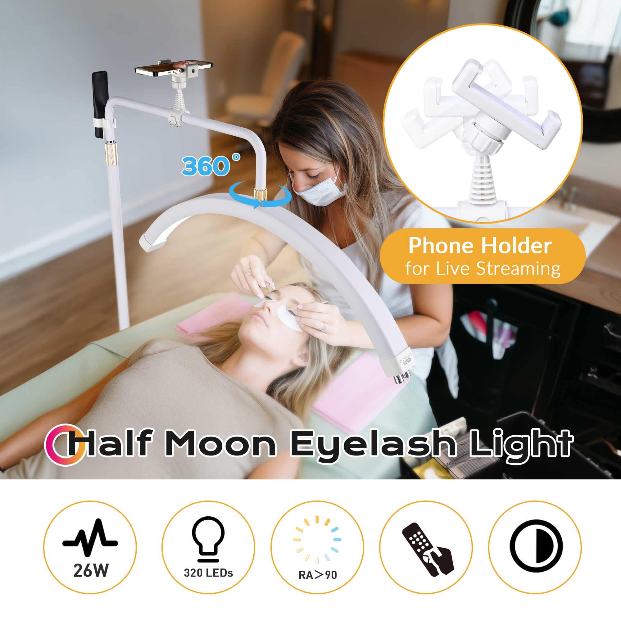 Yescom Byootique 28-inch Half Moon Light with Phone Holder Lash Lamp ...