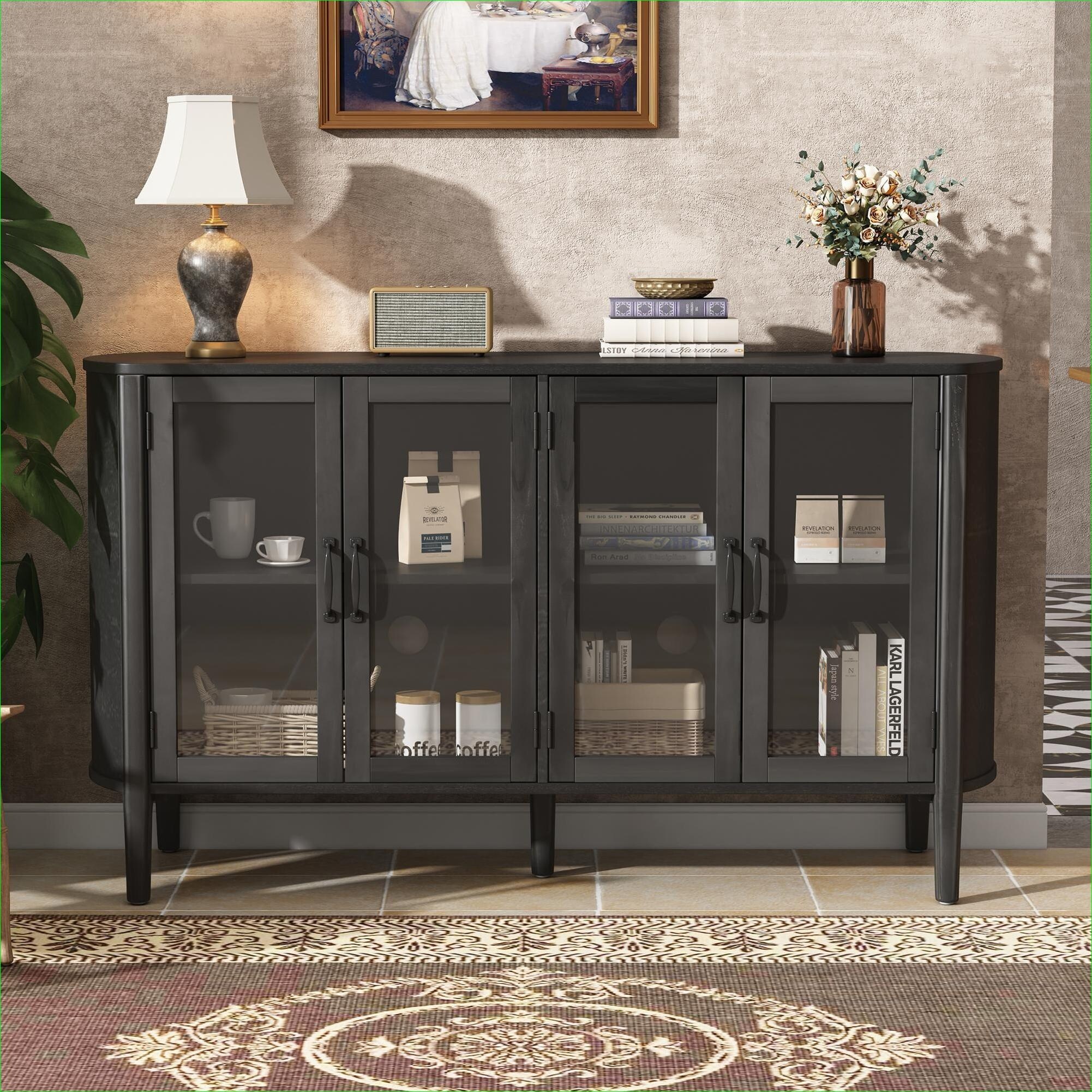 Watnature Large Size Solid Wood MDF Glass Modern Style Black-Toned ...