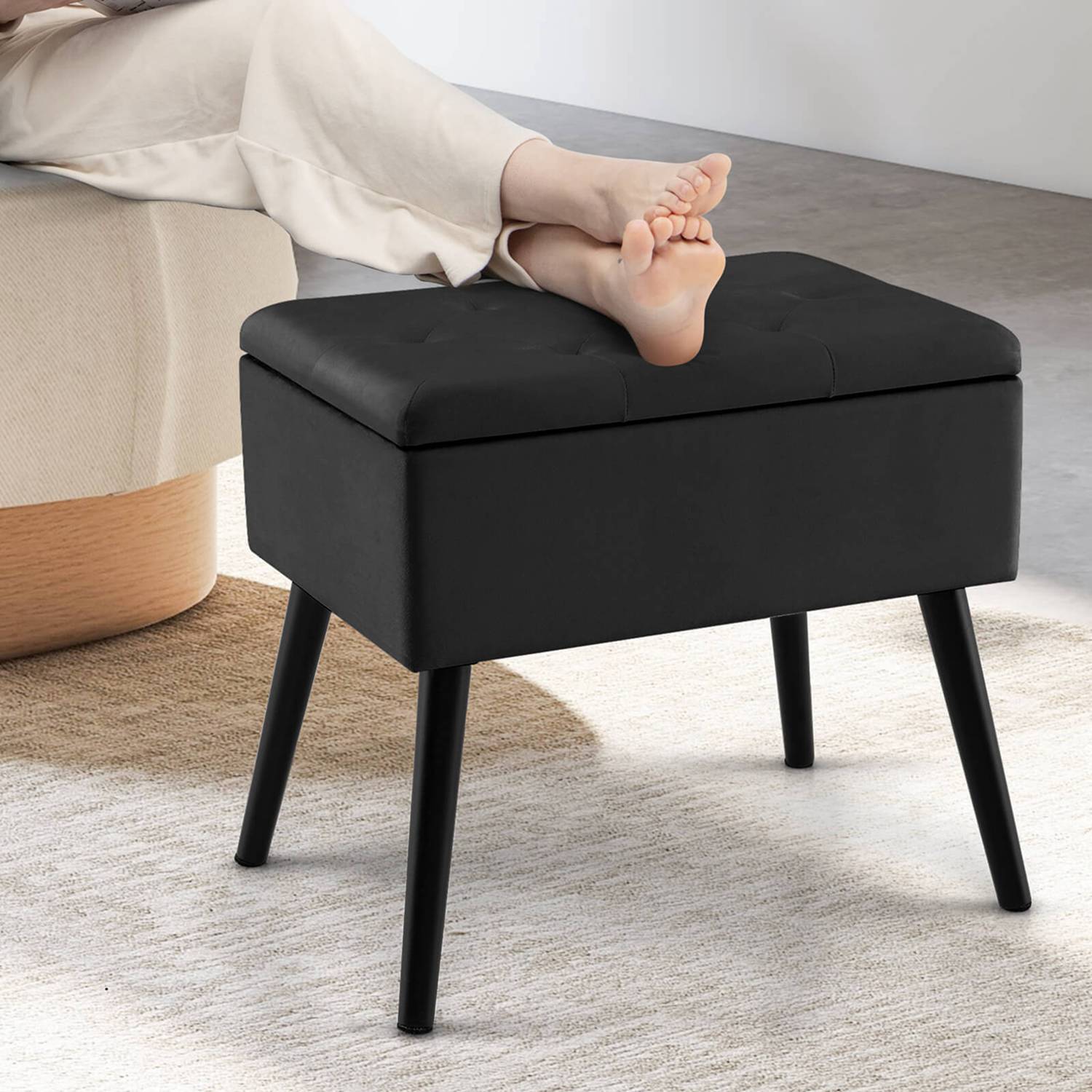 Costway 1 PCS Velvet Storage Ottoman Tufted Flip Top Vanity Stool ...