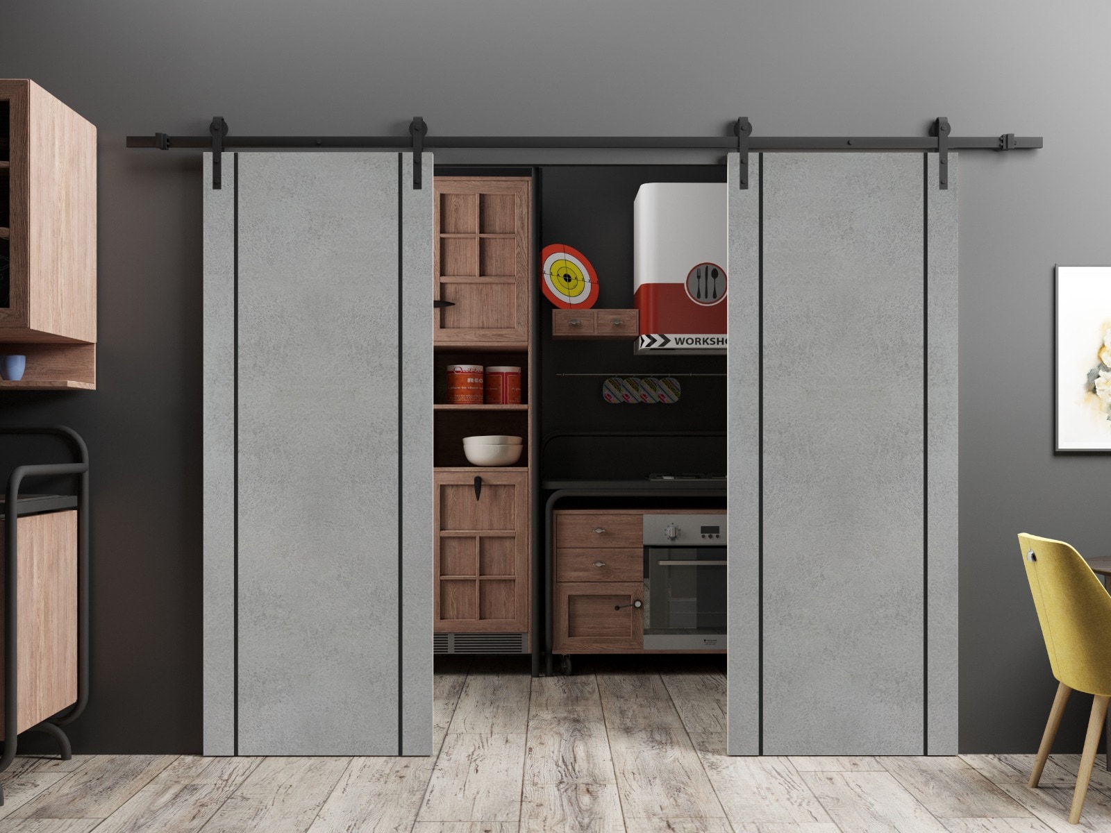 SARTODOORS Interior Double Barn Doors - Planum 0017 Concrete -Hangers ...
