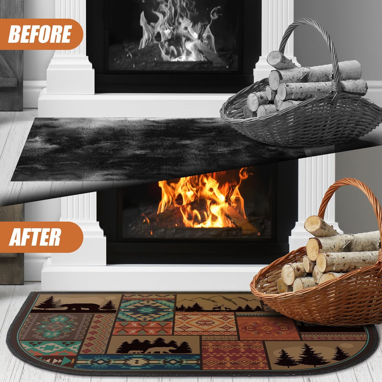 Misopily Fireplace Hearth Rug Fireproof Heatproof Southwestern Bear ...