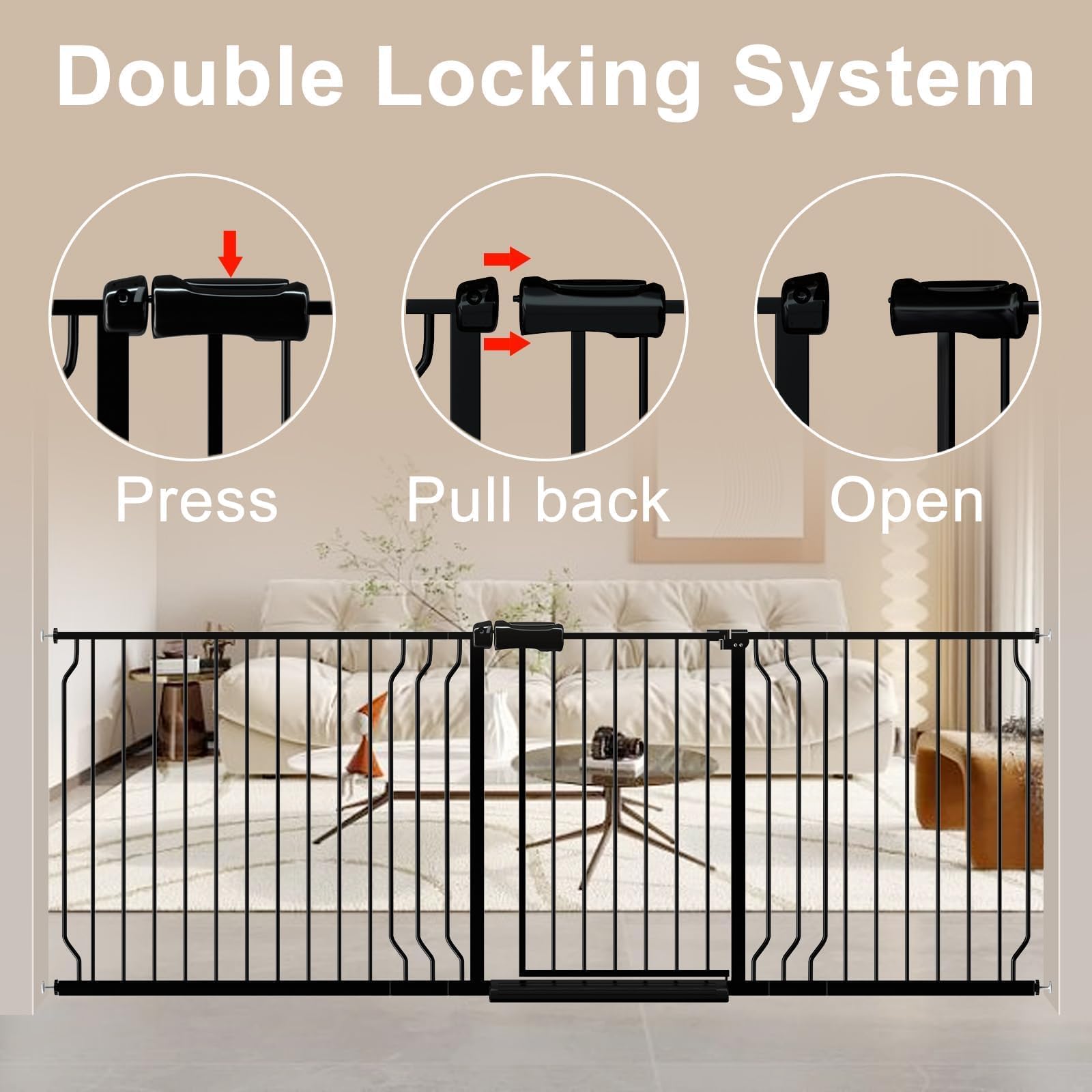 Misopily Extra Wide Black Metal Pressure Mounted Baby Gate 52.76 to 62. ...