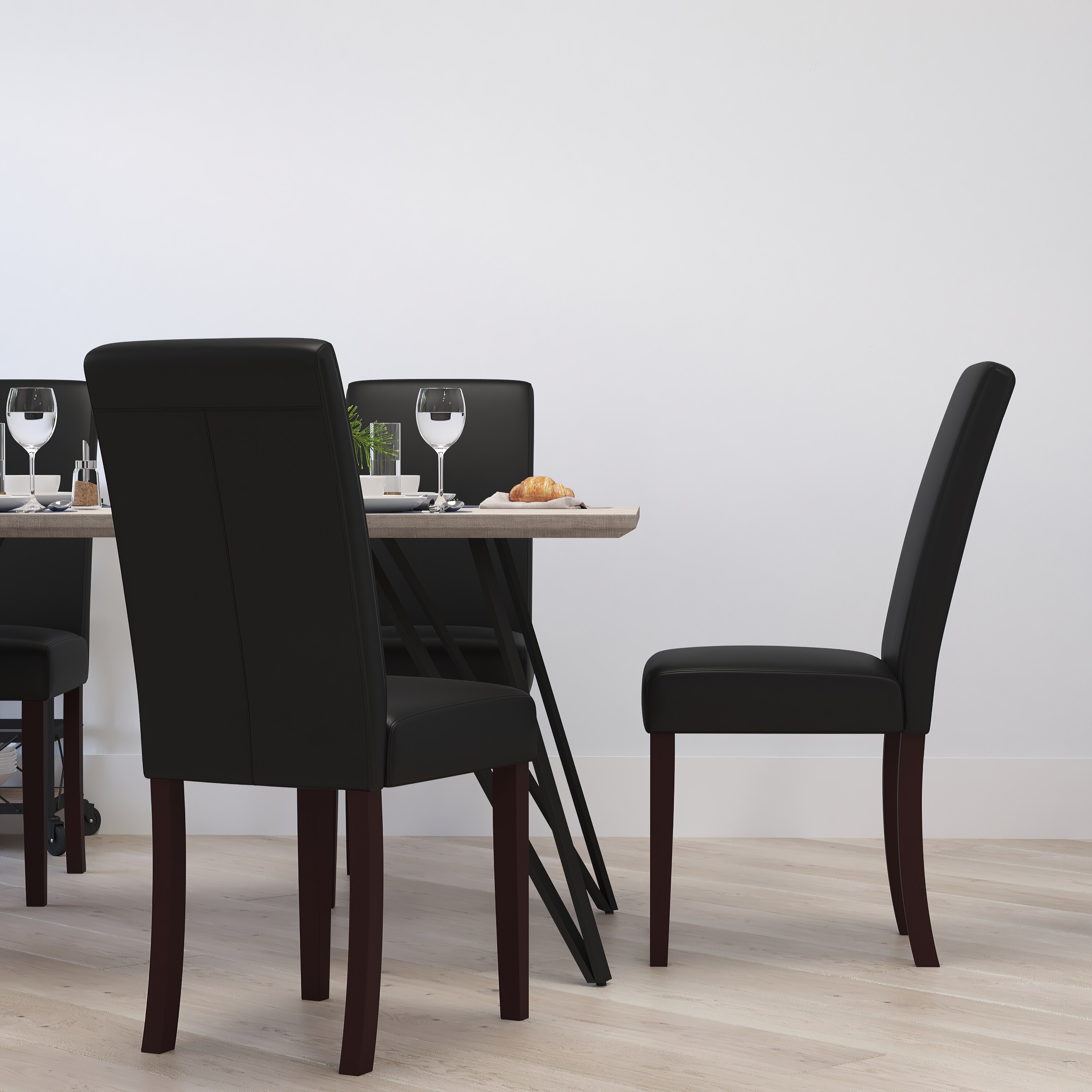 Merrick Lane Vallia Series Set of 6 Black Faux Leather Panel Back ...