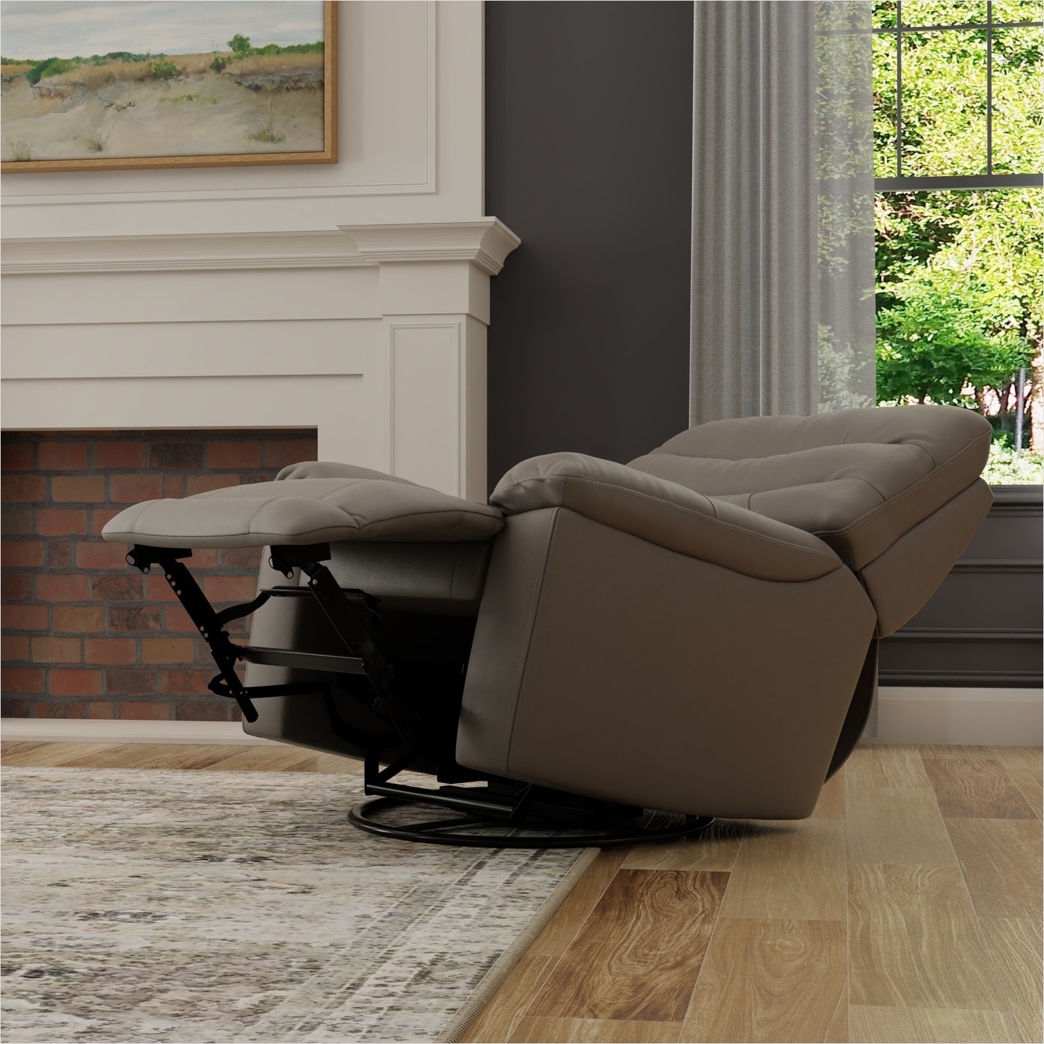 Watnature Single Top Grain Leather Swivel Glider Recliner with Manual ...