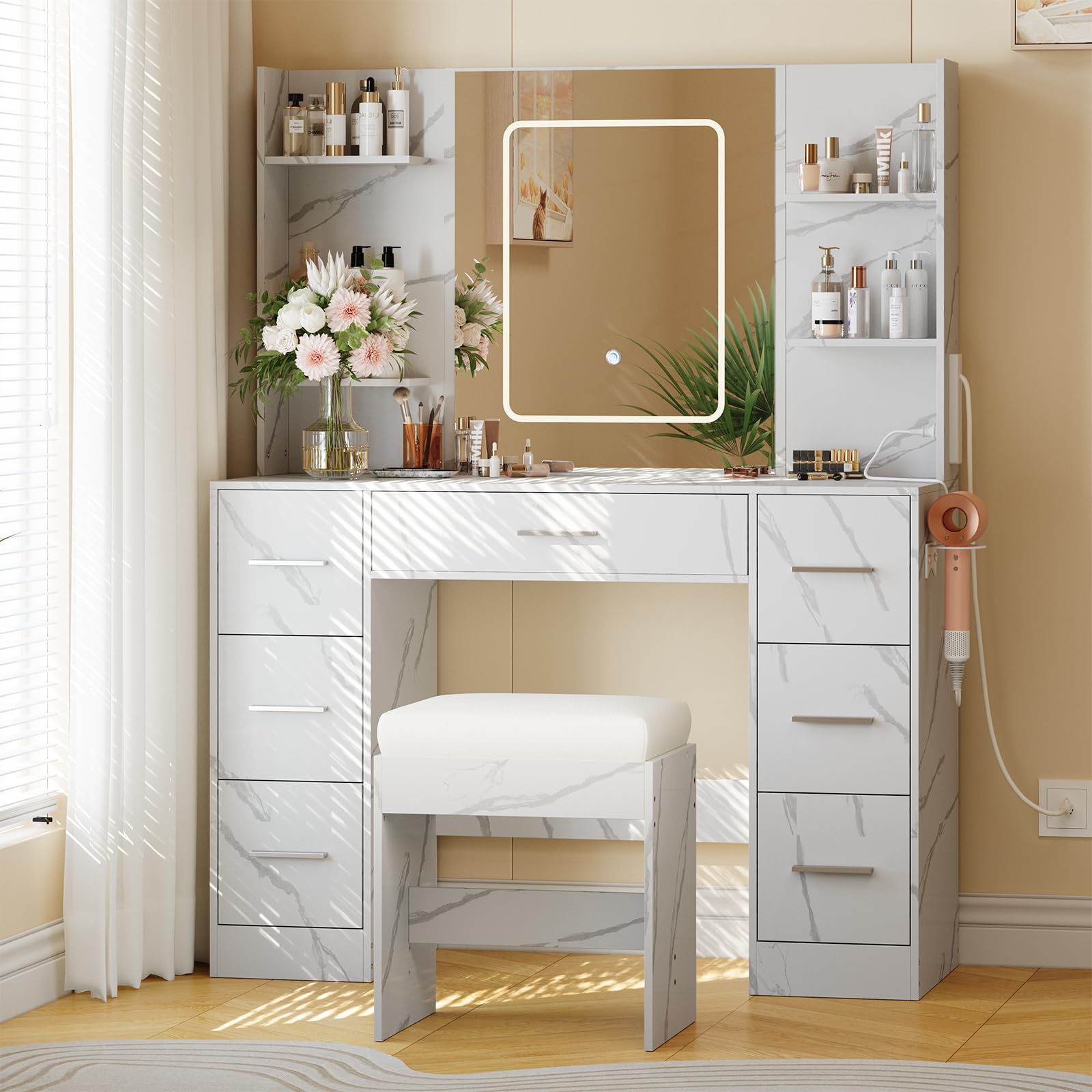 Garvee Vanity Desk With Lights Makeup Vanity Table With Large Mirror ...