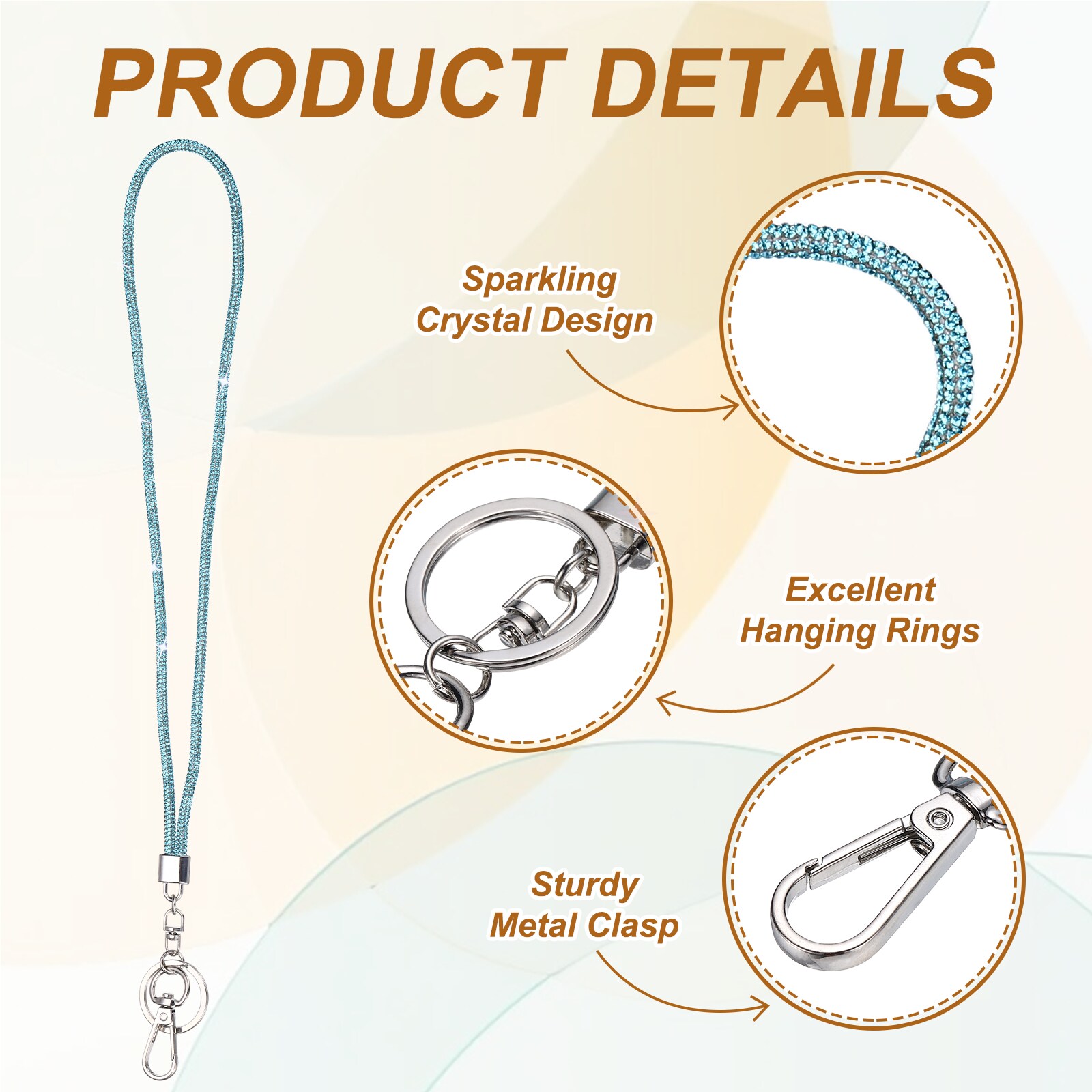 PATIKIL Bling Lanyard 19 Inch/48cm Rhinestone Crystal Lanyard Chain ...