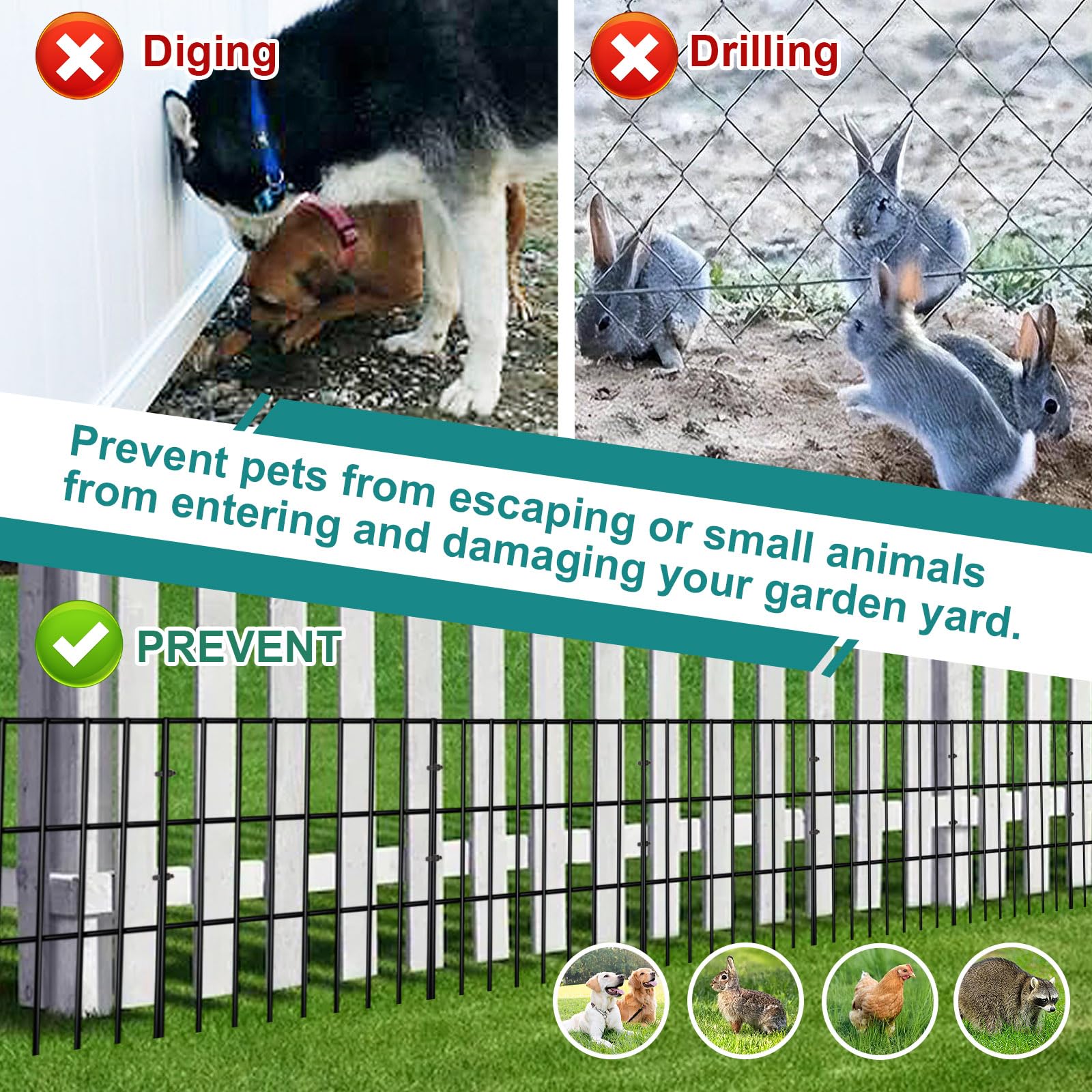 Anqtovp 25 pack Garden Fence Animal Barrier 27ft Length x 17in Height ...