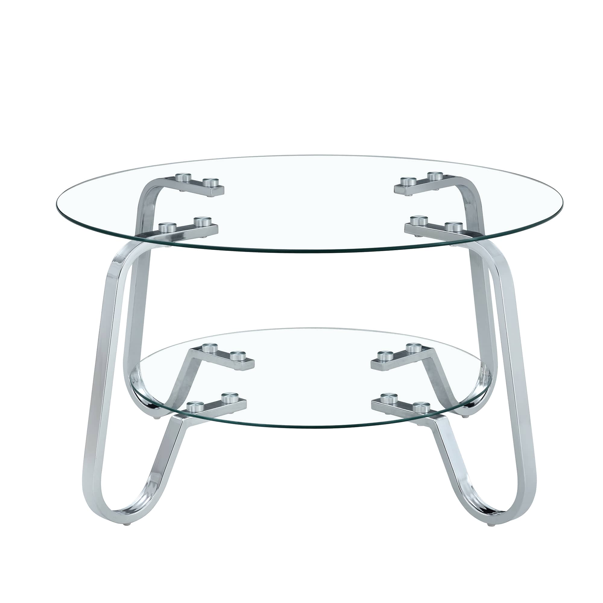 Vynxaria 31 in Silver Square Tempered Glass Coffee Table with Double ...
